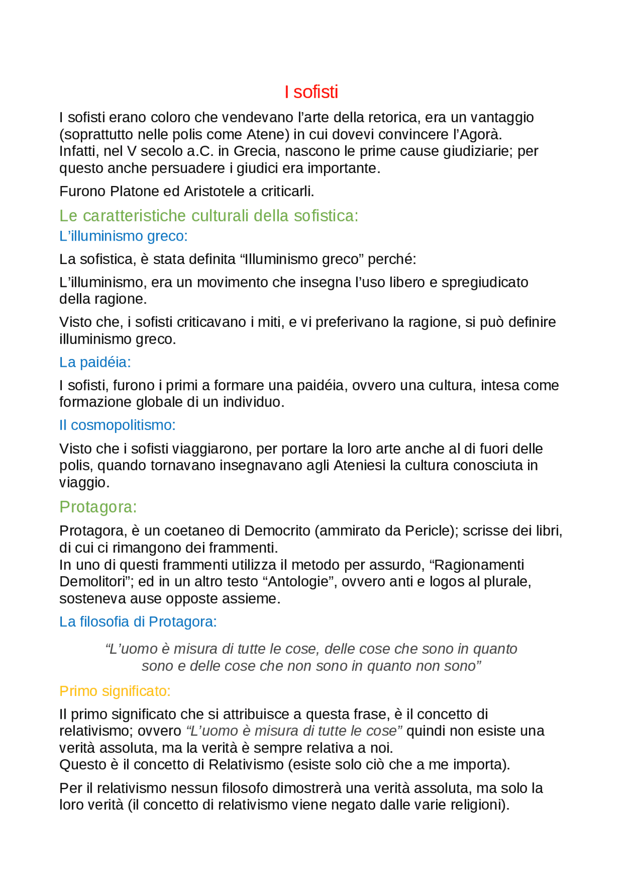 I Sofisti Protagora Docsity