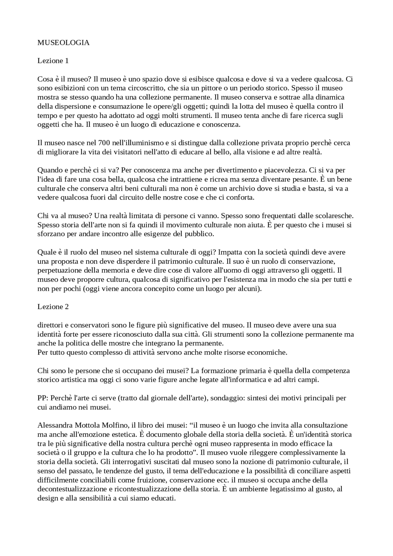 Lezioni Di Museologia Profssa Squizzato Docsity
