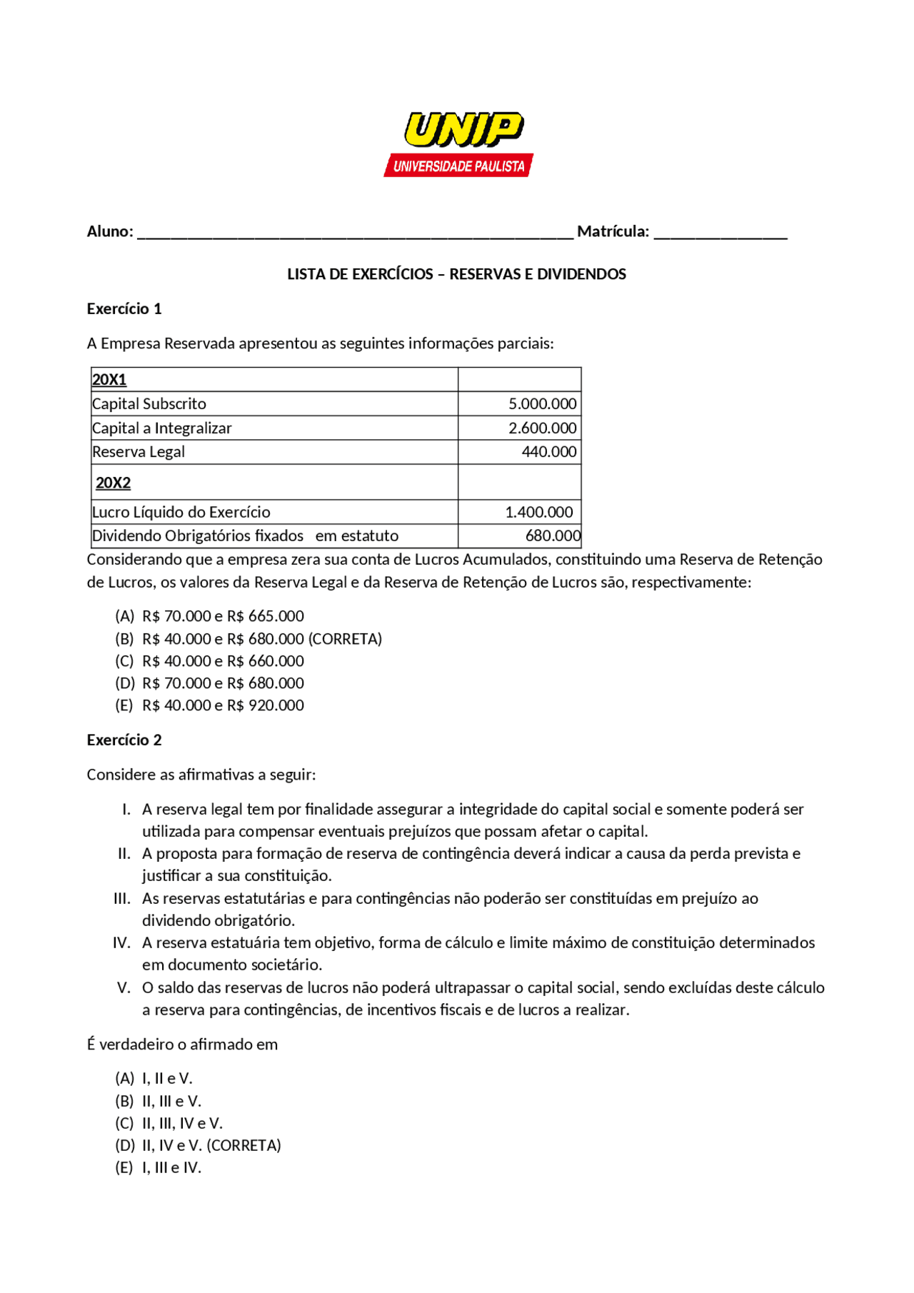 Dividendos E Reservas Docsity