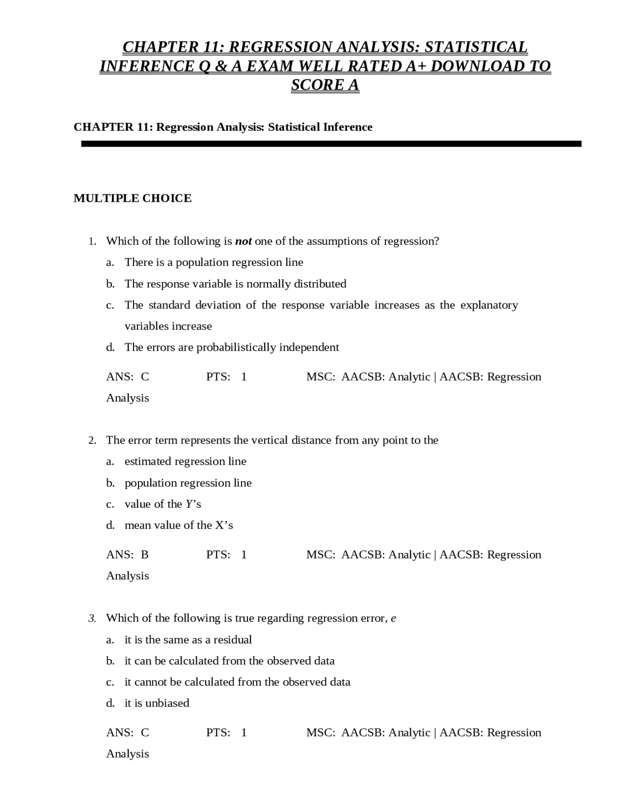 Regression Analysis: Statistical Inference Q&A Exam | Exams Nursing | Docsity