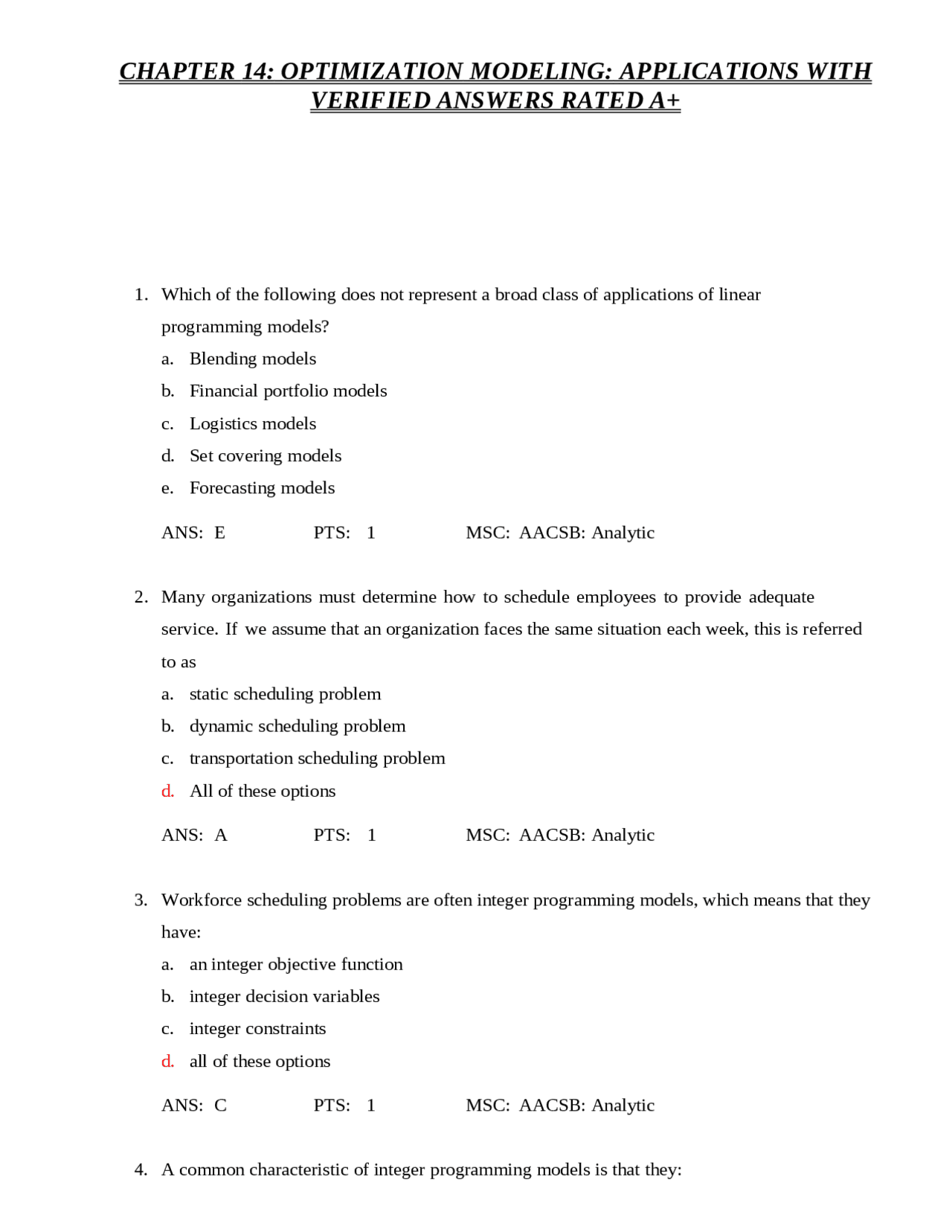 Chapter 14 Optimization Modeling Applications With Verified Answers