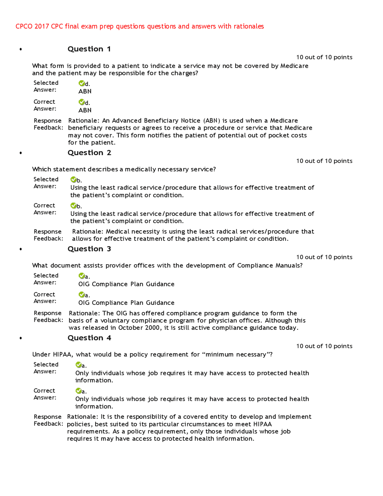 CPCO 2017 CPC final exam prep questions questions and answers with ...