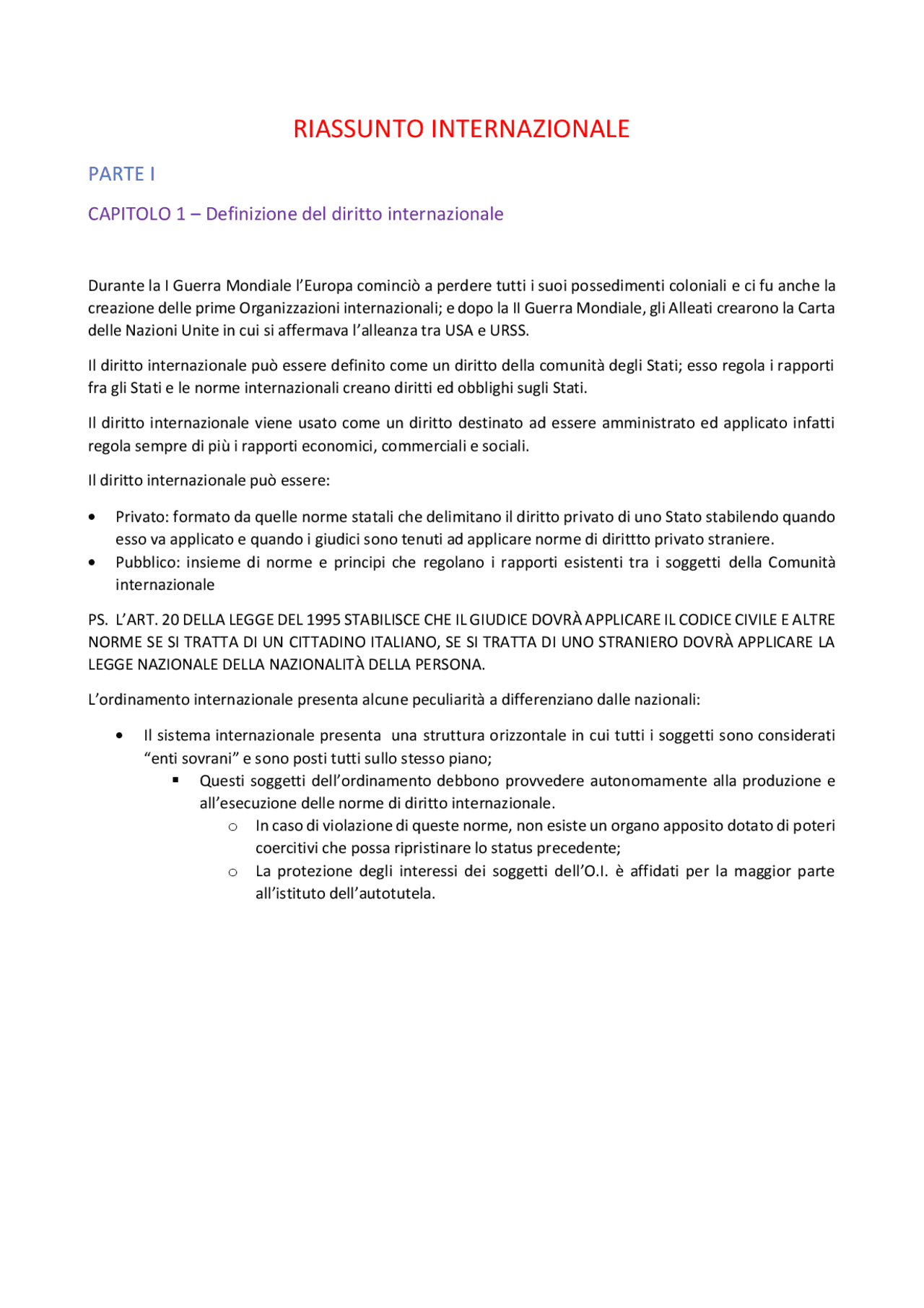 Riassunti per l'esame di diritto internazionale - Docsity