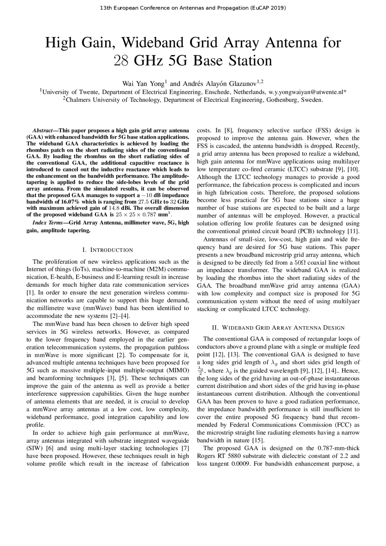High Gain, Wideband Grid Array Antenna for 28 GHz 5G Base Station - Docsity
