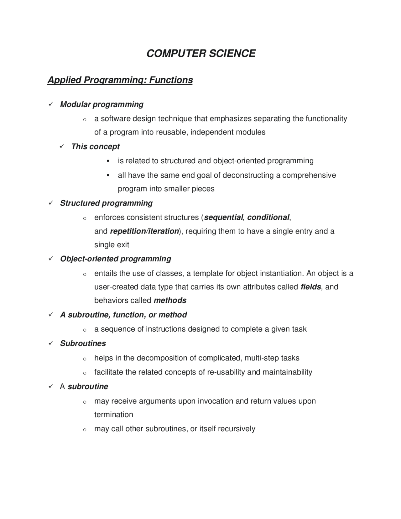 Applied Programming: Functions - Docsity