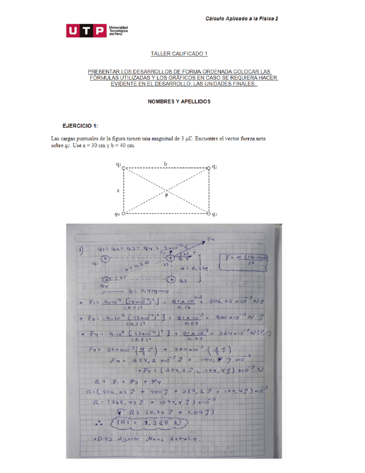 CAF2 - TALLER CALIFICADO 1_solucionario | Ejercicios de Física Matemática | Docsity