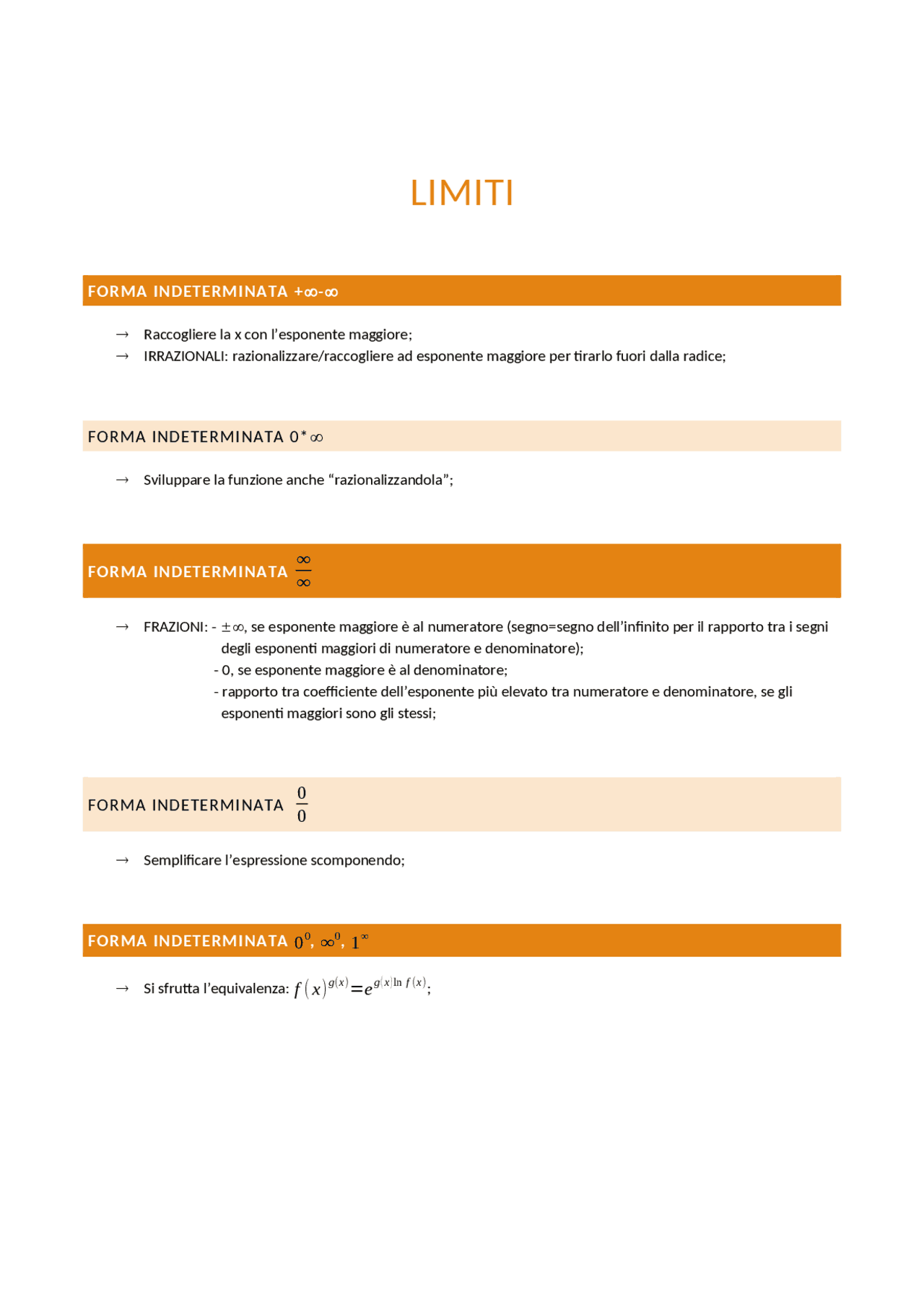 Forme Indeterminate Dei Limiti Appunti Di Matematica Docsity