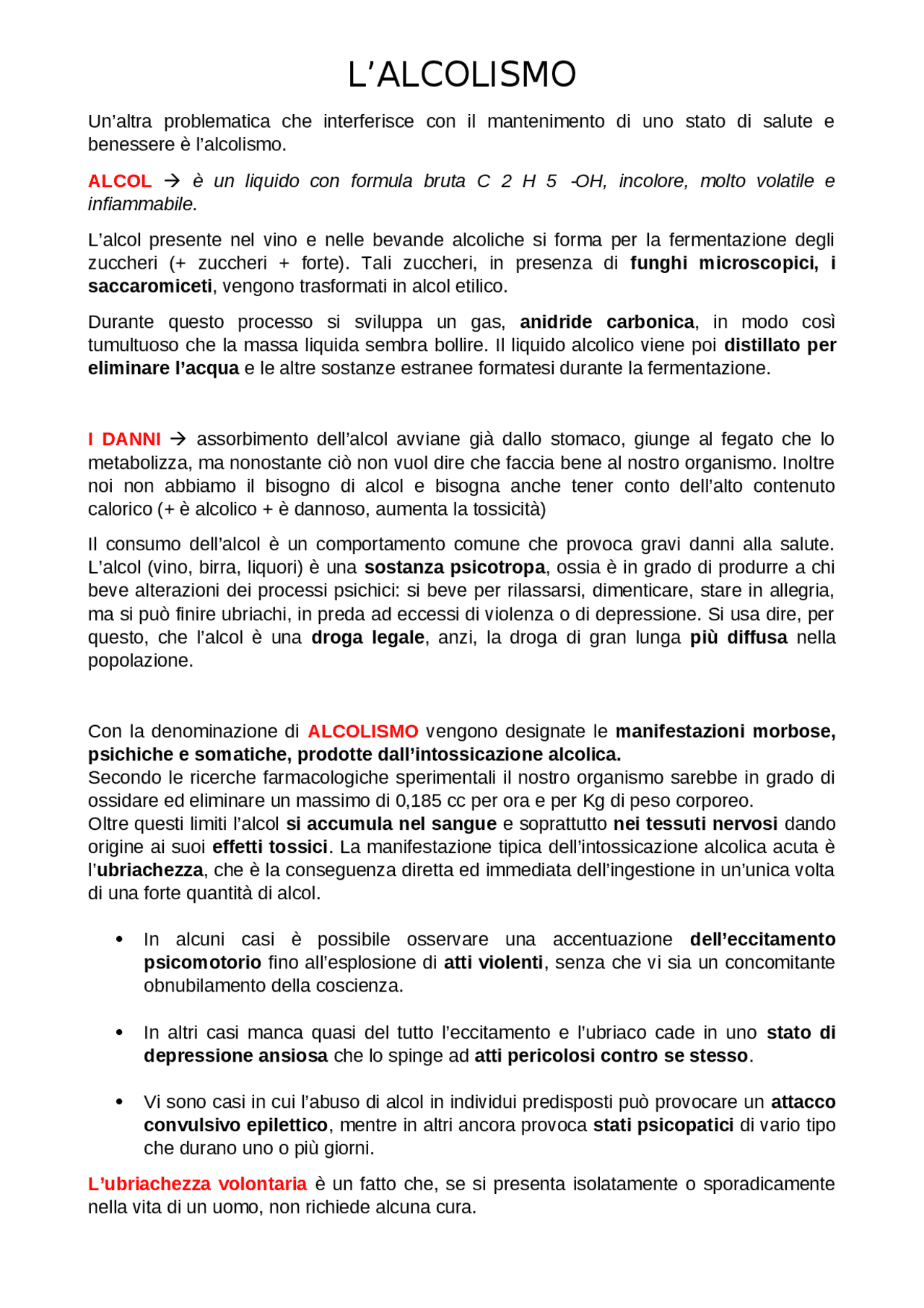 Alcolismo e i suoi rischi - Docsity