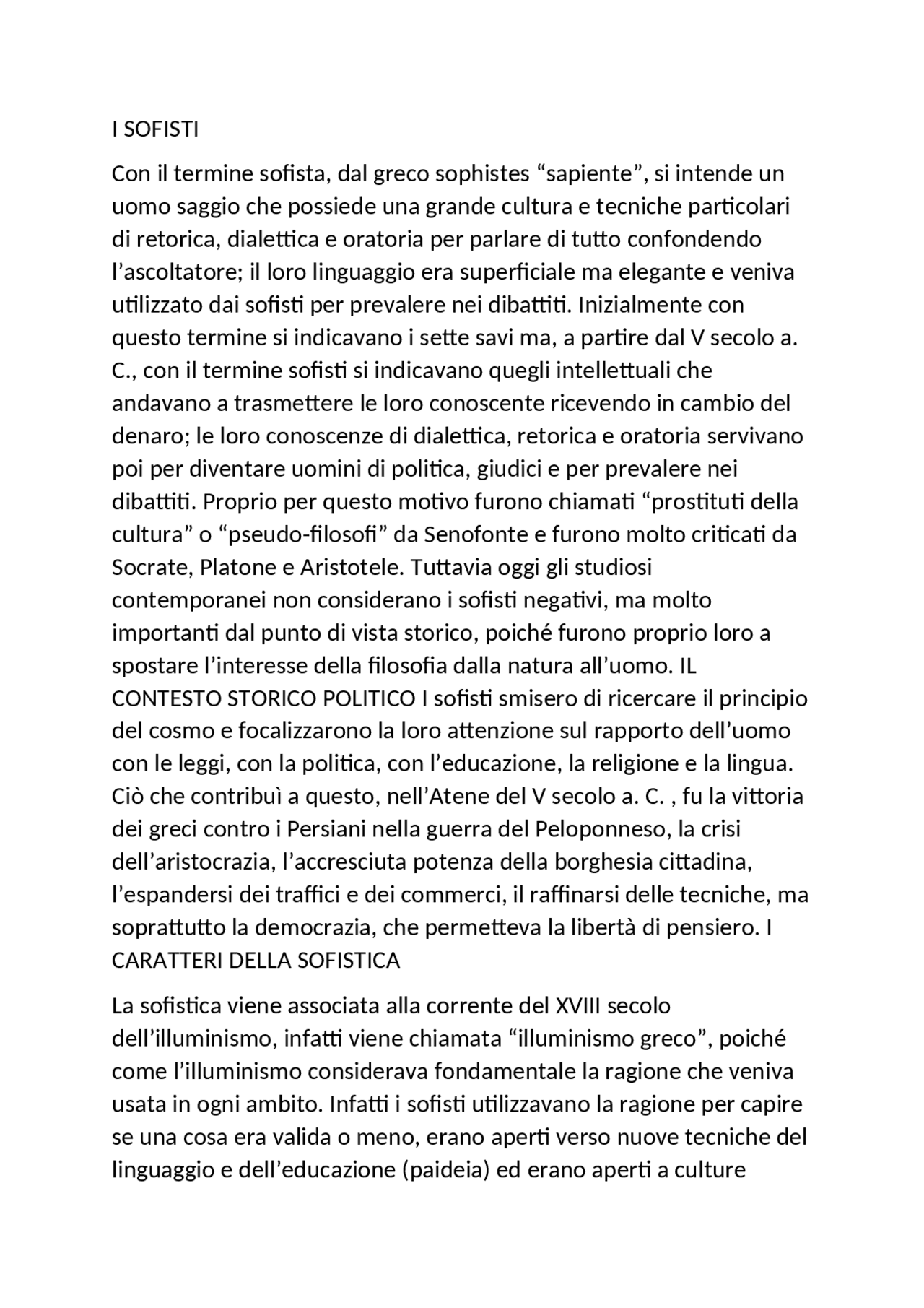 I sofisti, tutto ciò che riguarda - Docsity