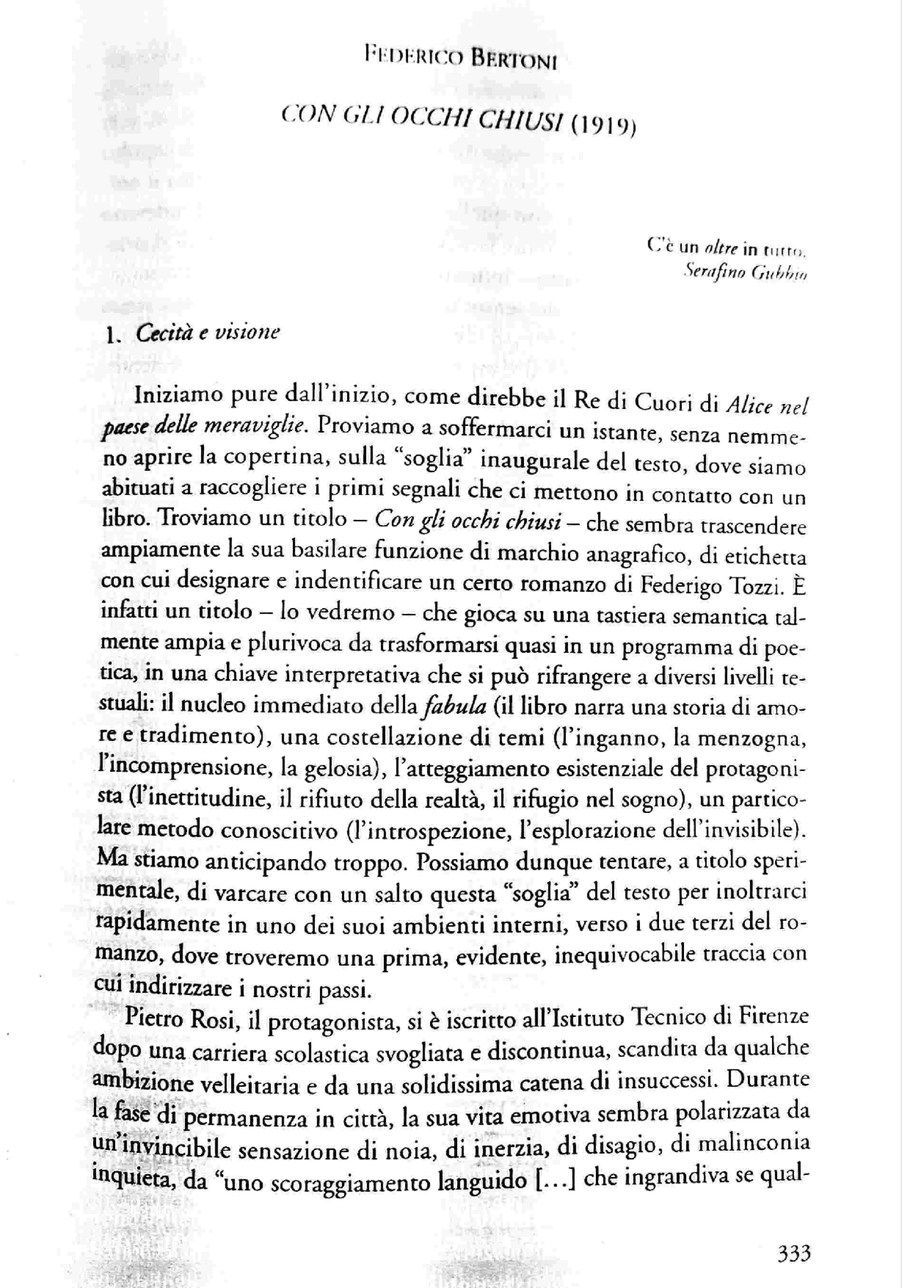 Saggio Del Libro Di Federigo Tozzi Con Gli Occhi Chiusi Docsity