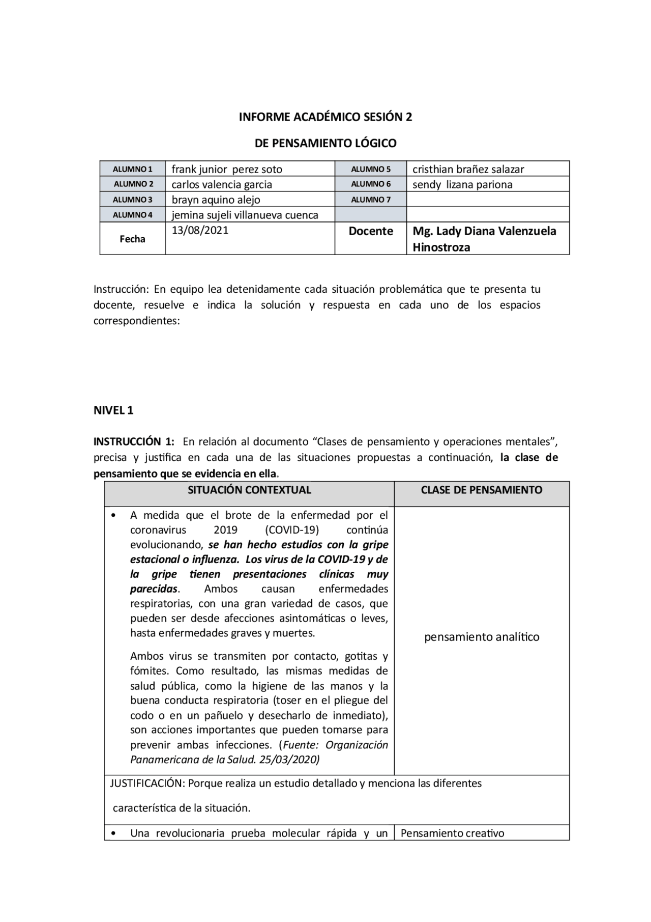 Pensamiento critico y analitico - Docsity