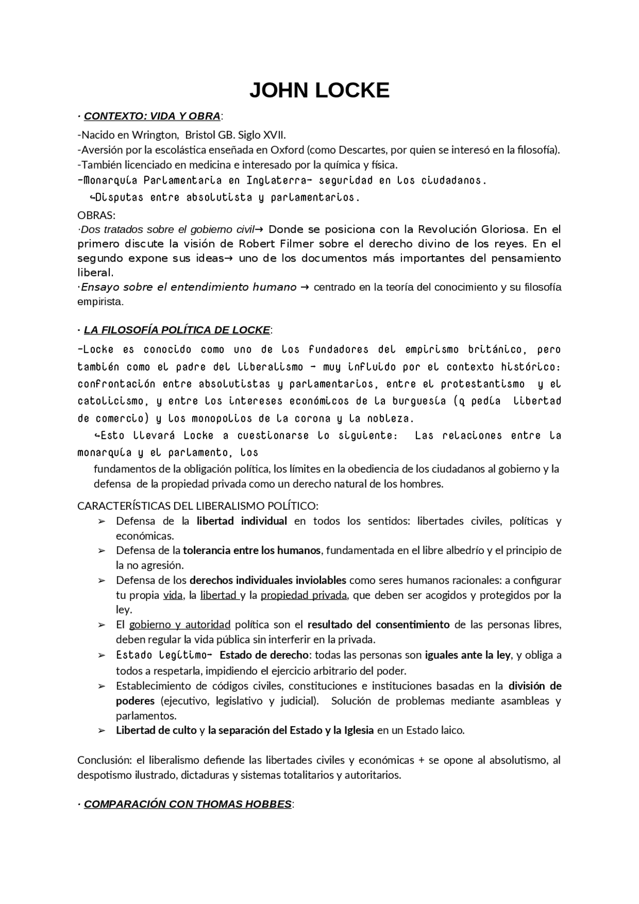 JOHN LOCKE RESUMEN FILOSOFIA | Resúmenes de Filosofía | Docsity