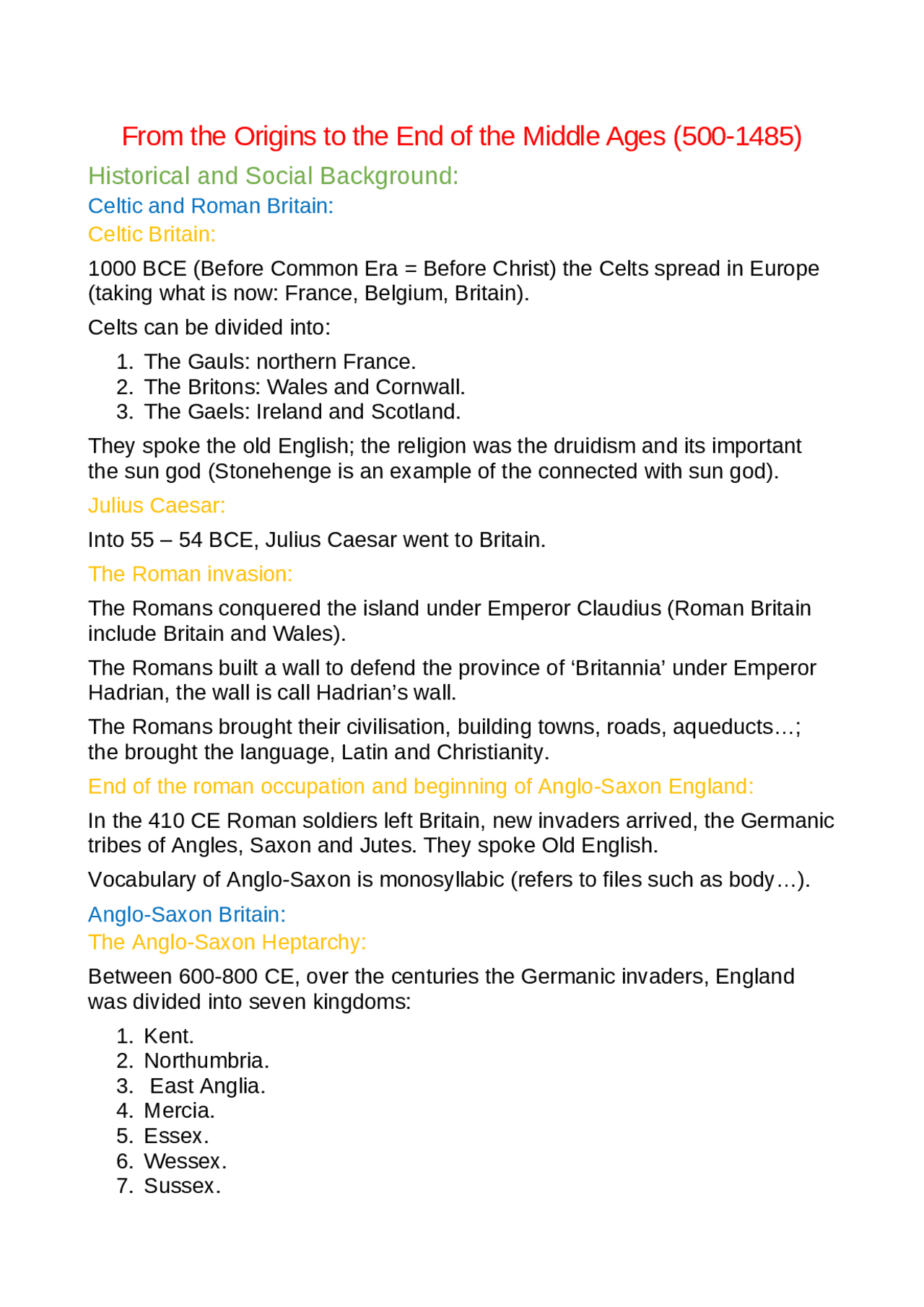 From the Origins to the End of the Middle Ages (500-1485) - Docsity