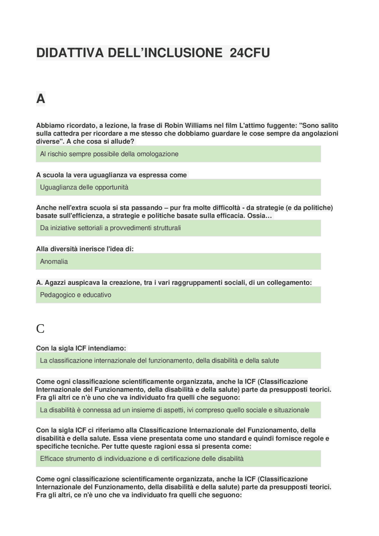 Esame Di Didattica Dellinclusione 24cfu Schemi E Mappe Concettuali