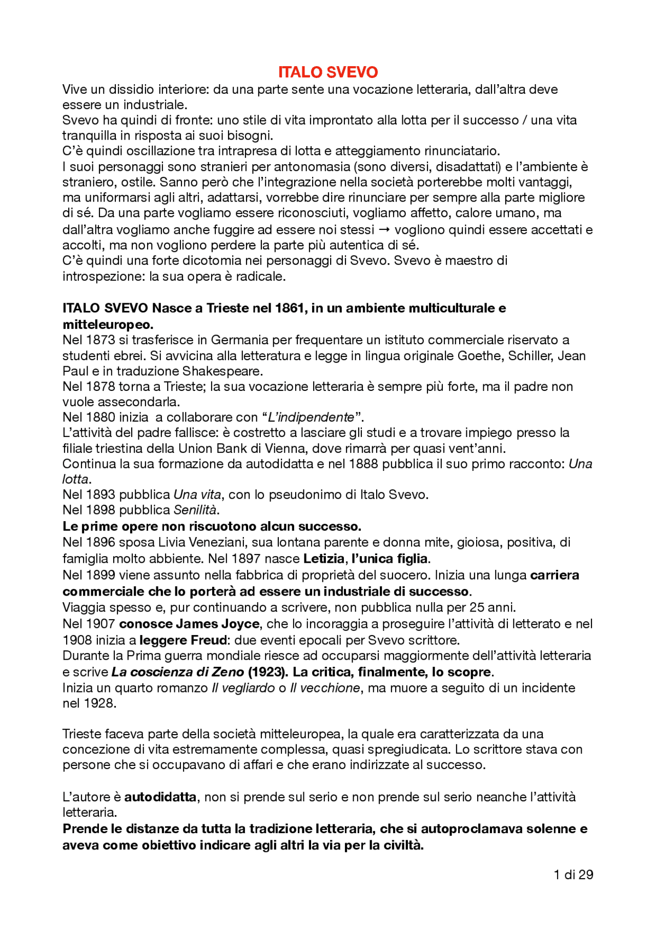 Appunti Svevo- Pirandello - Docsity