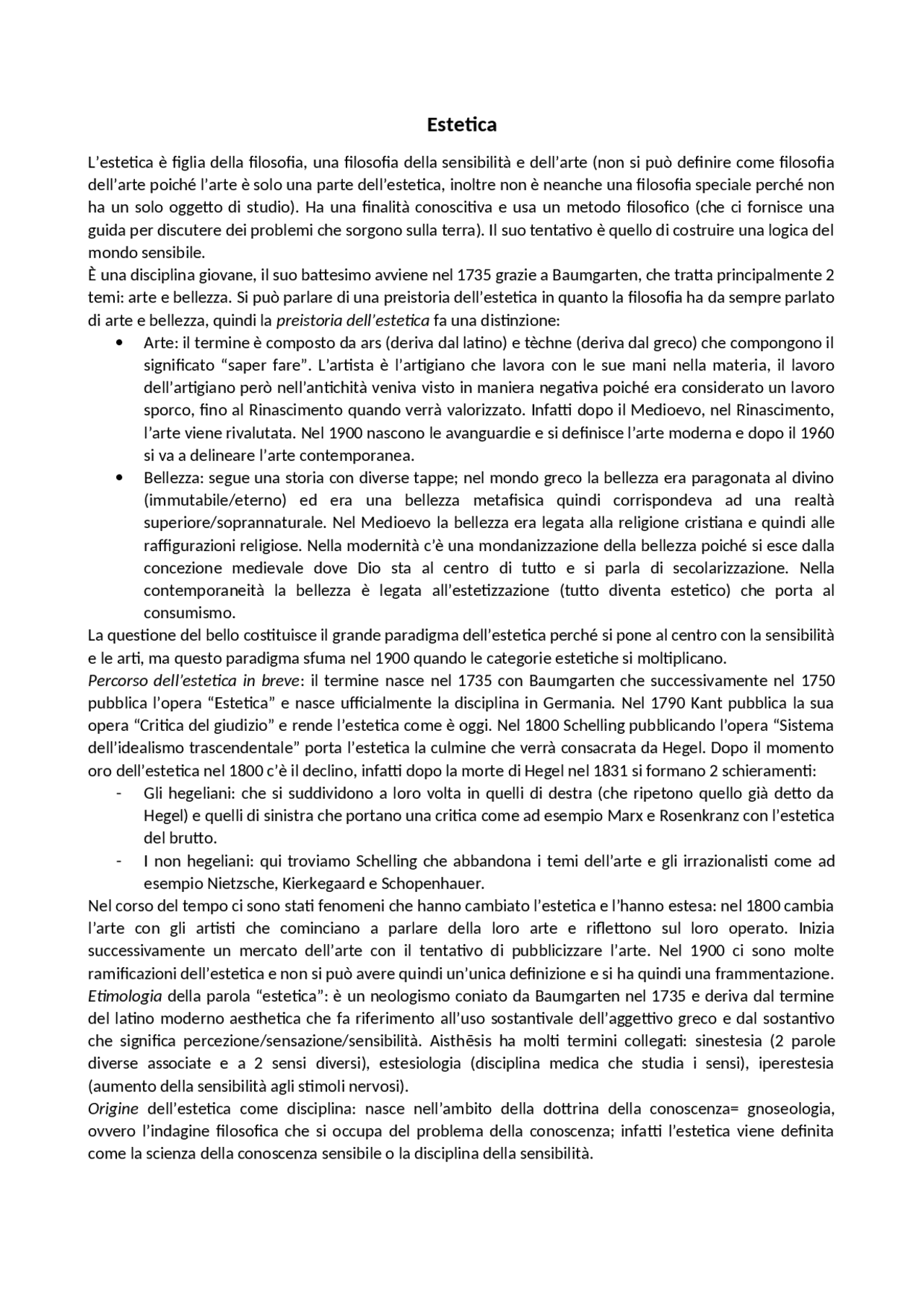 Appunti Esame Estetica Docsity