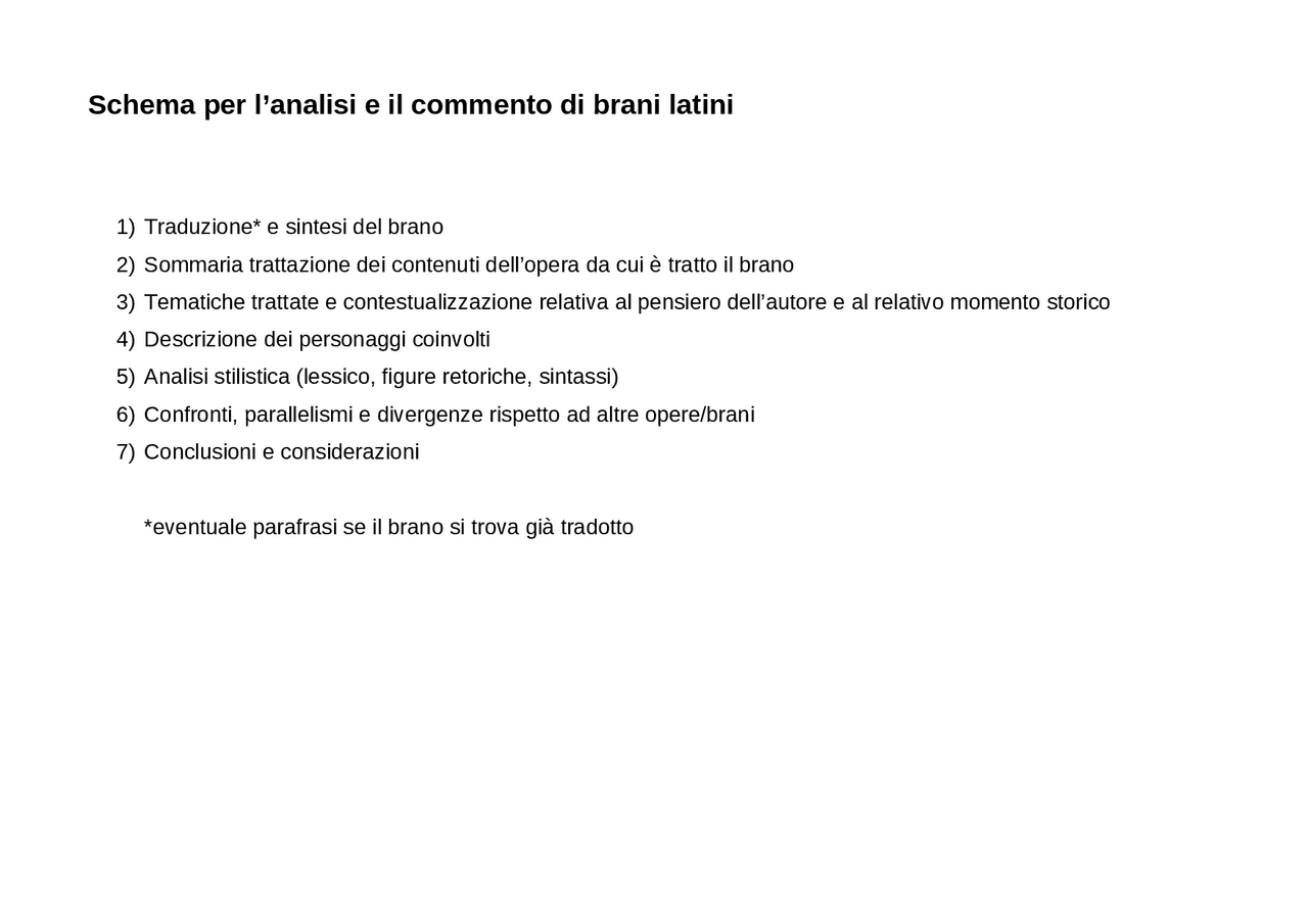 Schema di analisi/commento per brani classici - Docsity