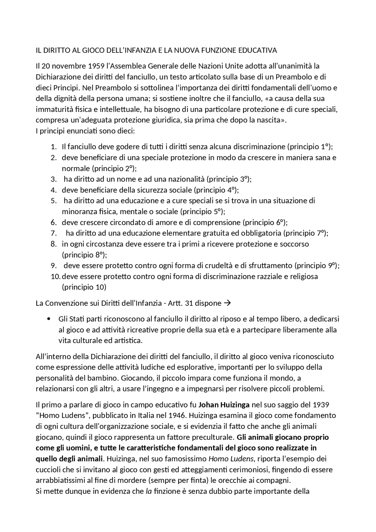 Il diritto al gioco per l'infanzia | Dispense di Pedagogia - Docsity