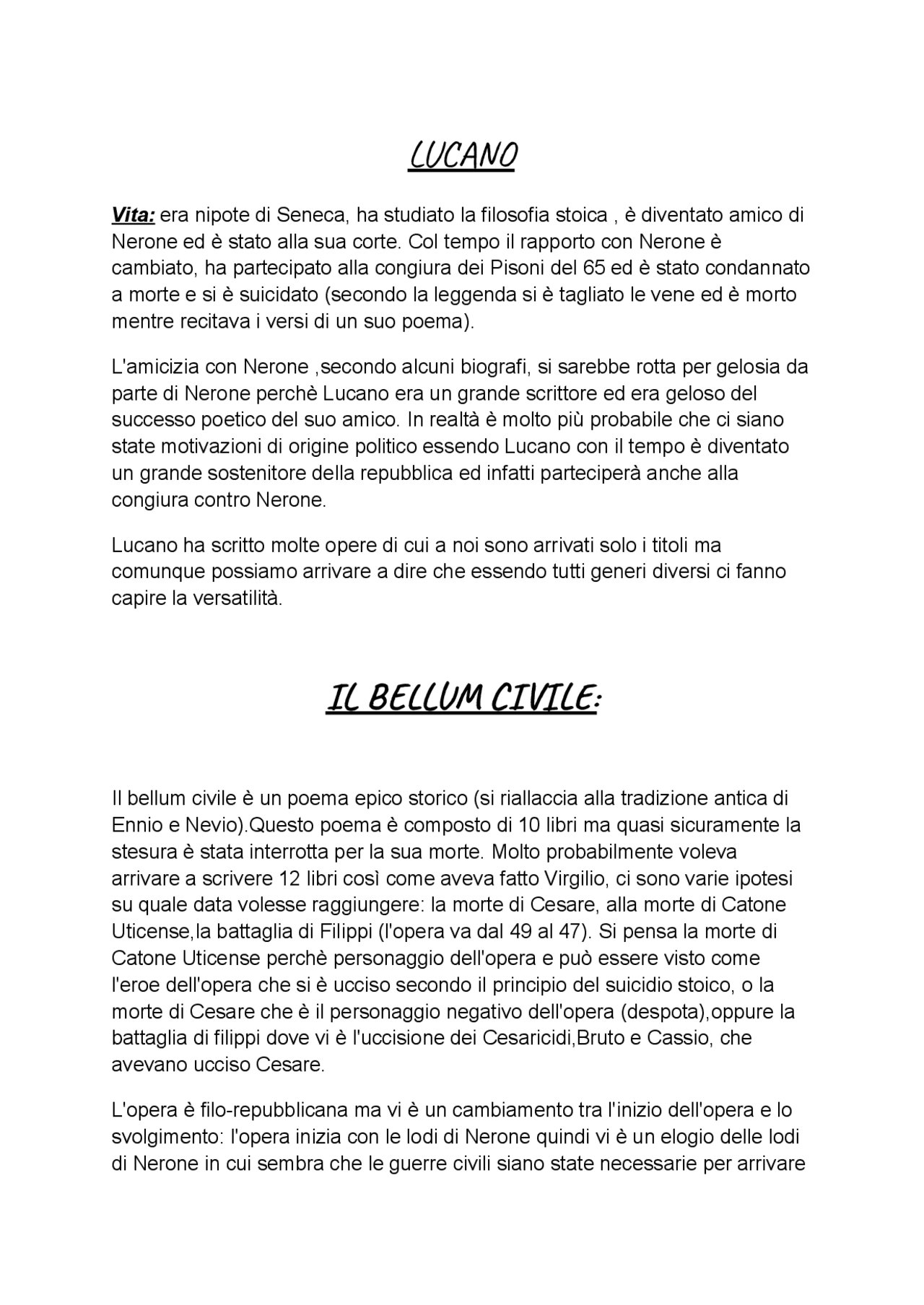 Lucano Vita Opere Docsity