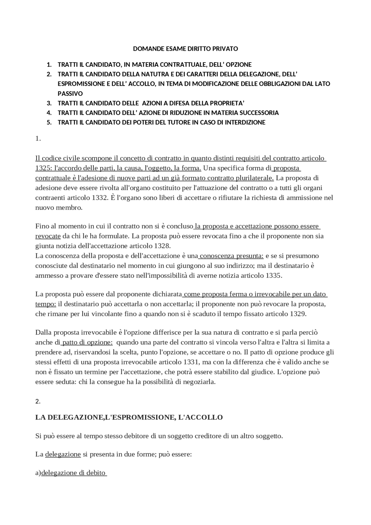 Domande Esame Diritto Privato Prove Desame Di Diritto Privato Docsity