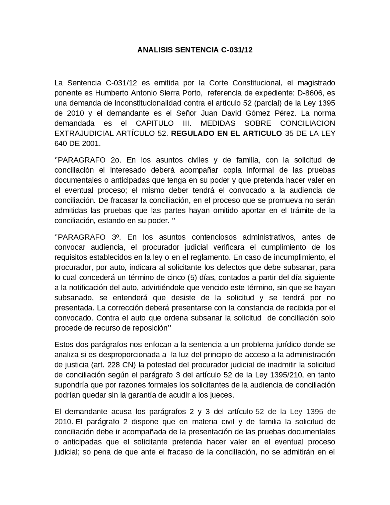 Analisis Sentencia C031 Docsity