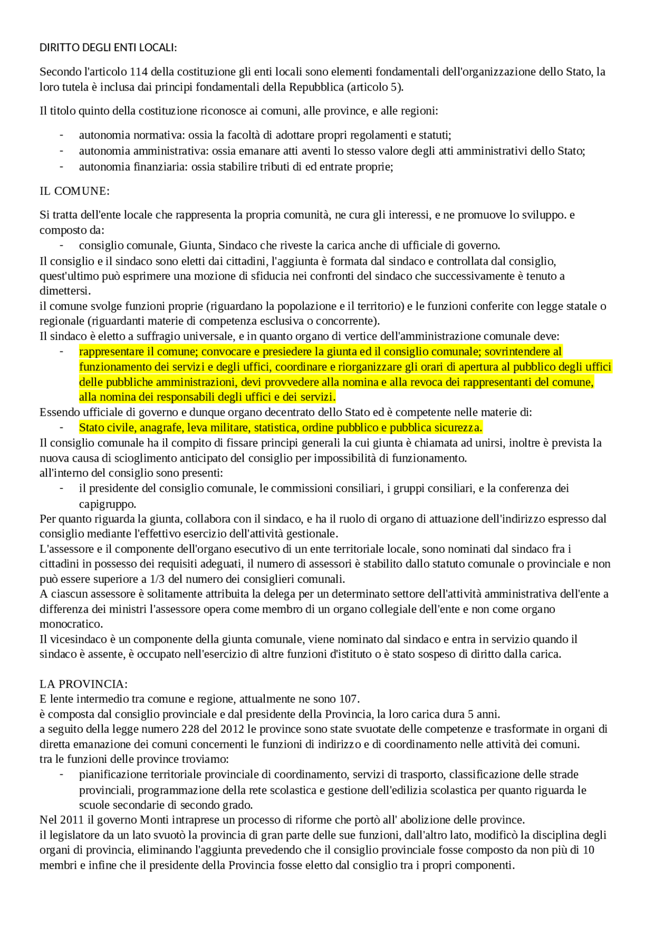 Diritto Degli Enti Locali Docsity
