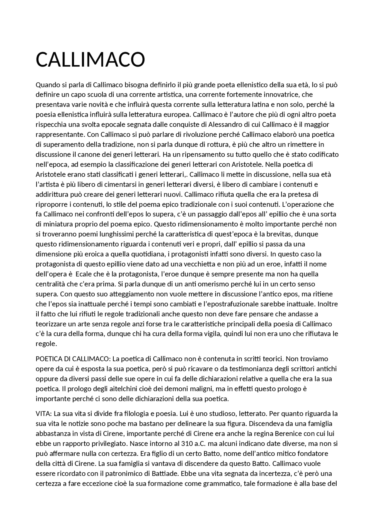 Callimaco Vita E Opere Appunti Di Greco Docsity