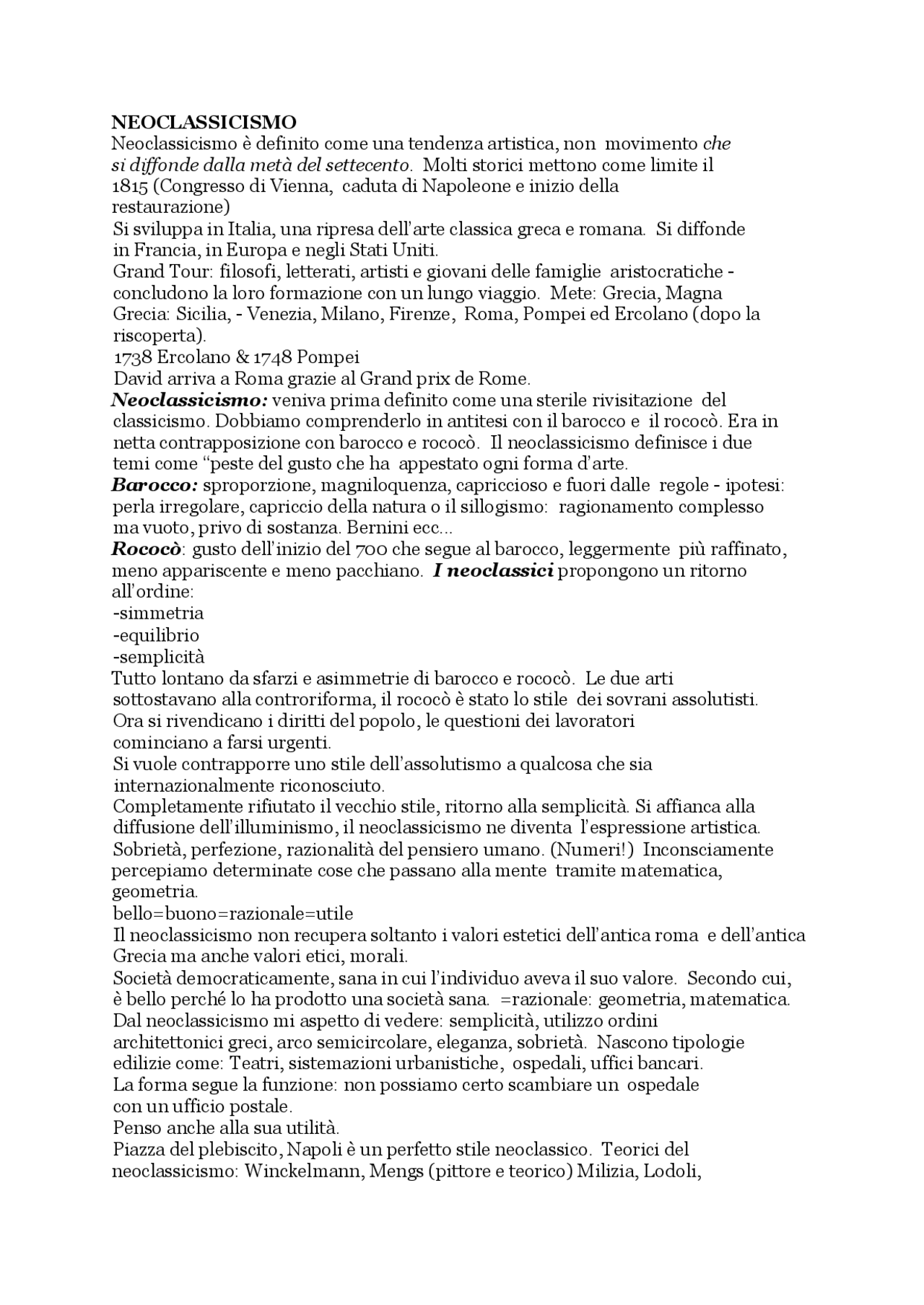 Neoclassicismo E Canova Docsity