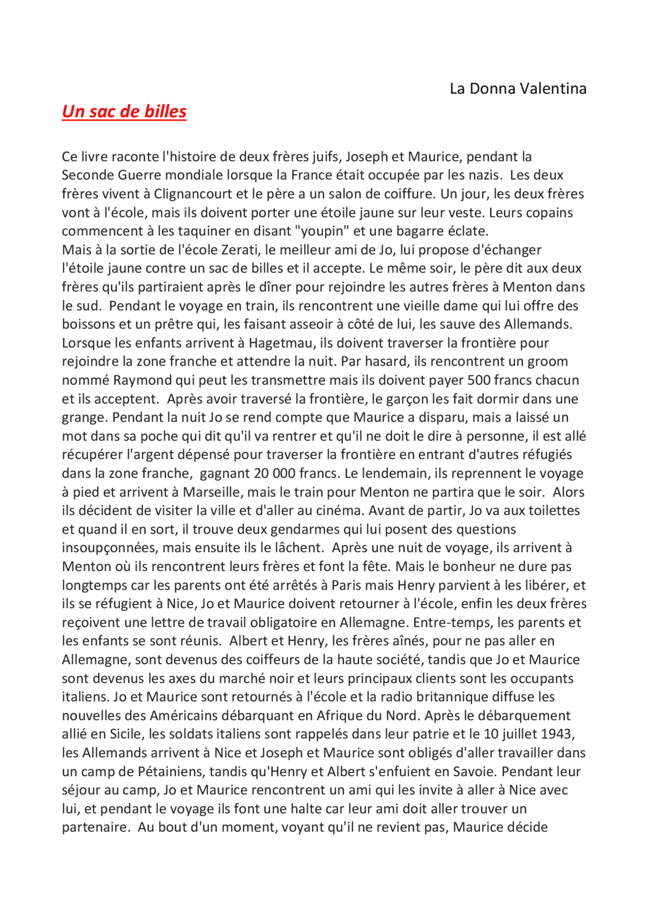 Riassunto un sac de billes - Docsity