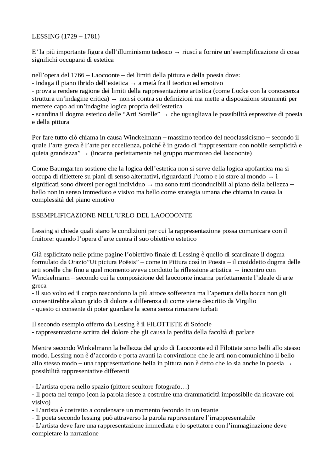 Appunti Sintetici Su Lessing Docsity