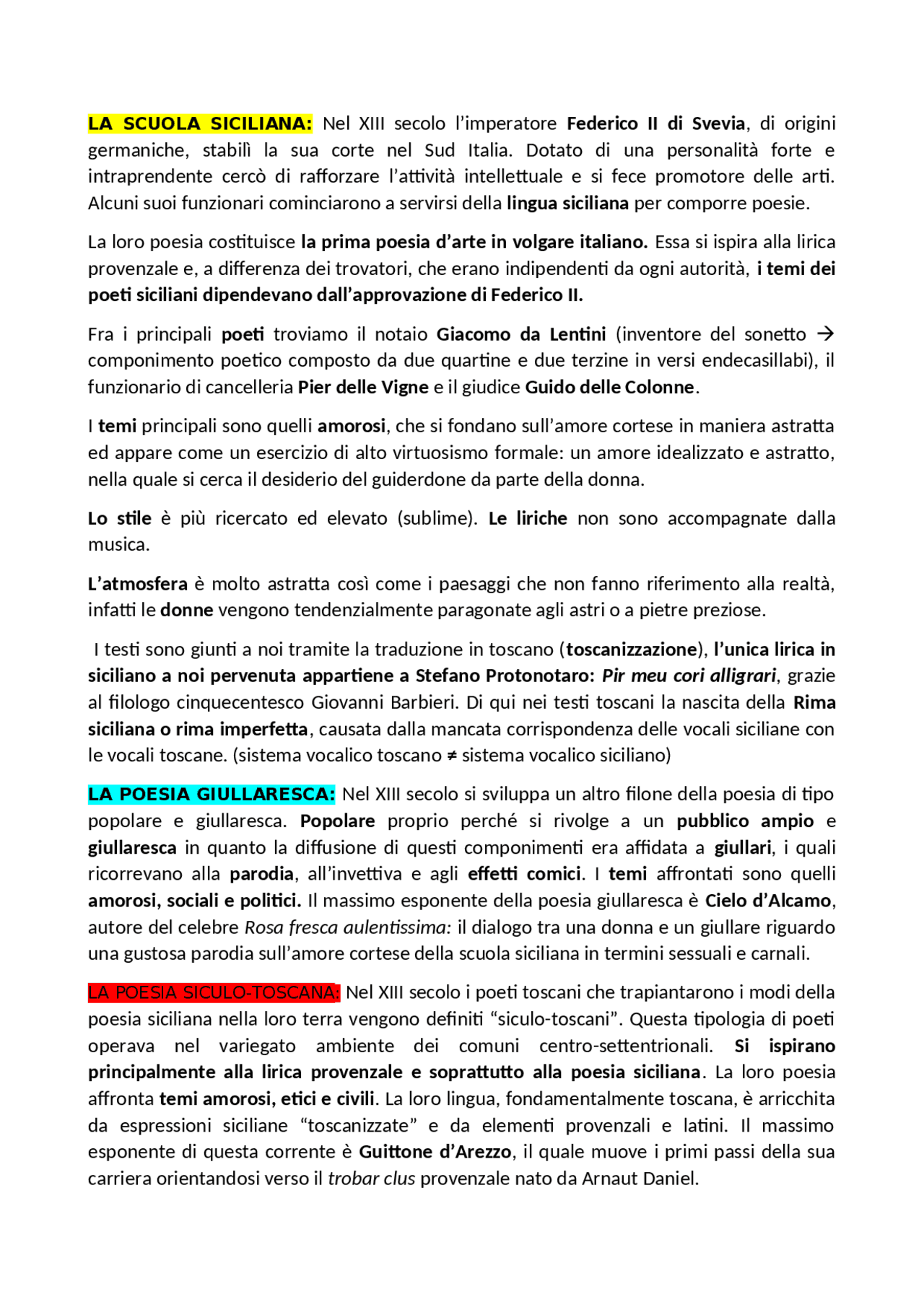 La Scuola Siciliana Giullaresca E Siculo Toscana Docsity