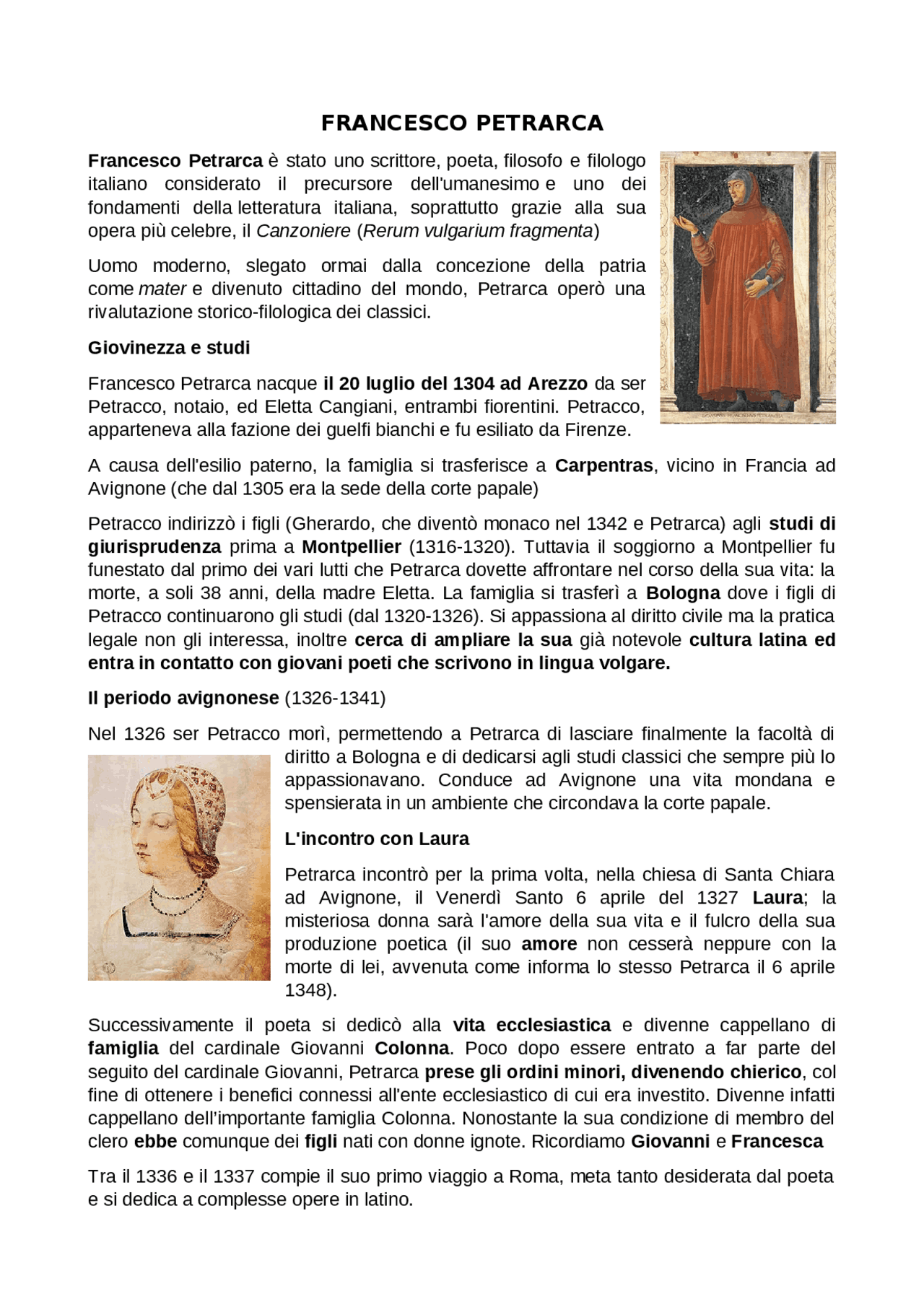 Biografia del poeta Petrarca - Docsity