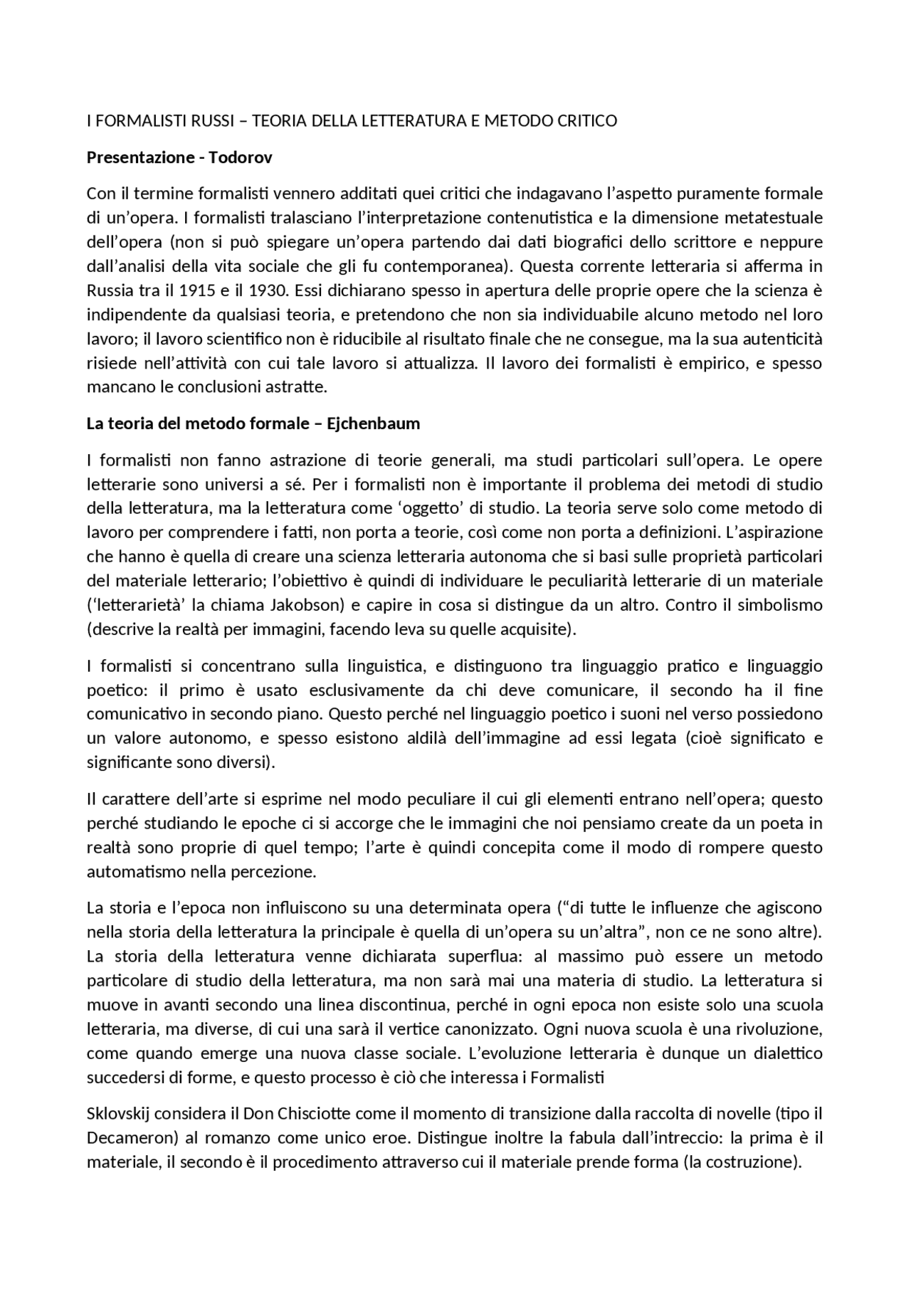 Riassunto I Formalisti Russi Tzvetan Todorov Docsity