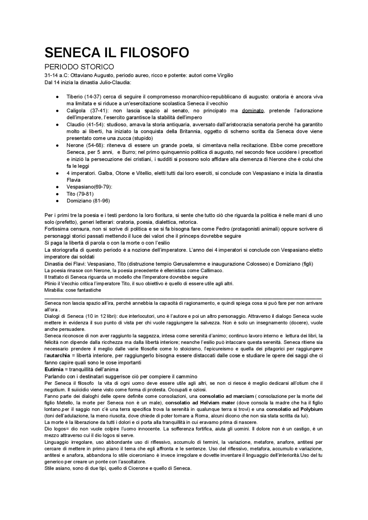 Vita, opere e pensiero di Seneca | Appunti di Latino | Docsity