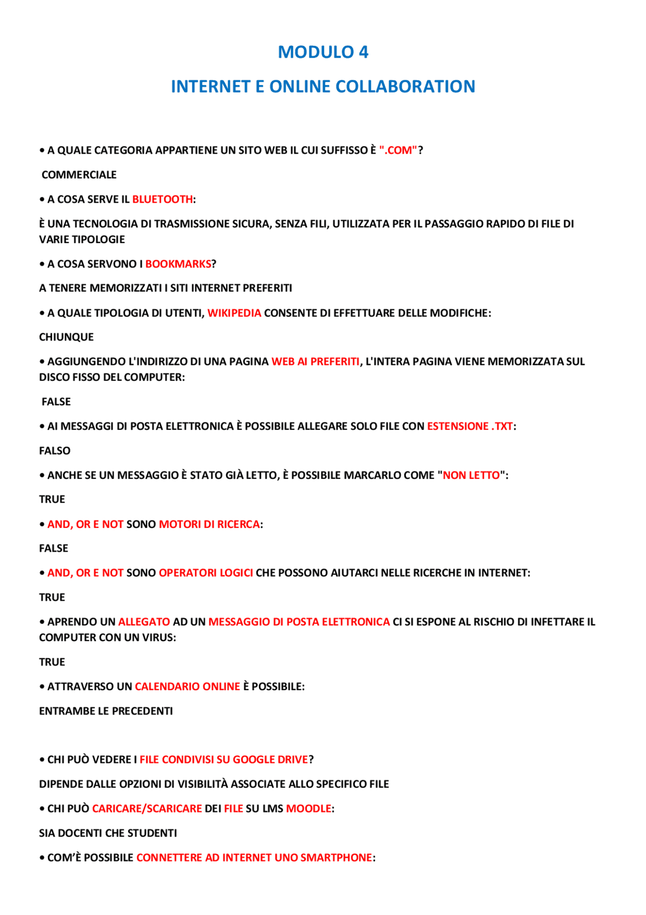 EIRSAF FULL MODULO 4 Internet e Online Collaboration - D&R Complete - Docsity
