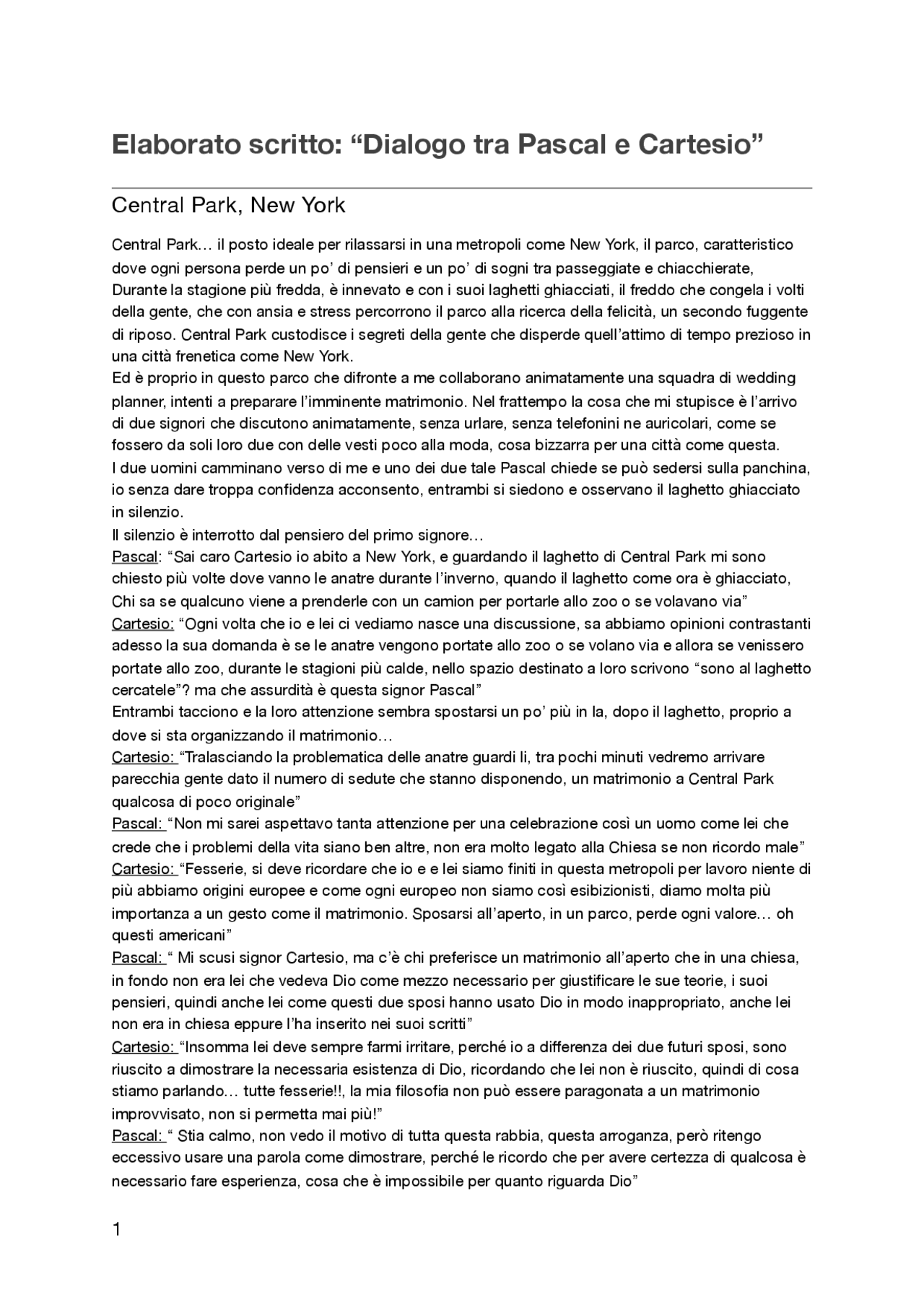 Elaborato Scritto Dialogo Tra Cartesio E Pascal Docsity