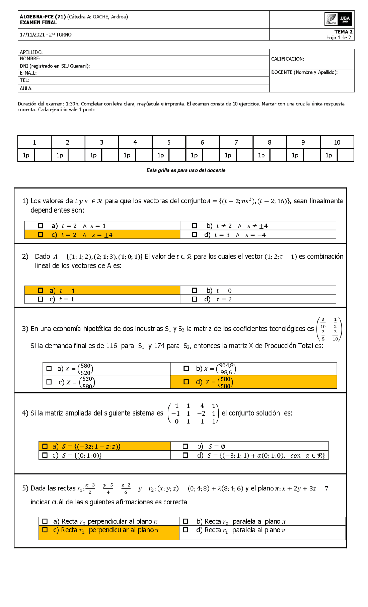 Examen Final Algebra Fce Exámenes De Álgebra Docsity