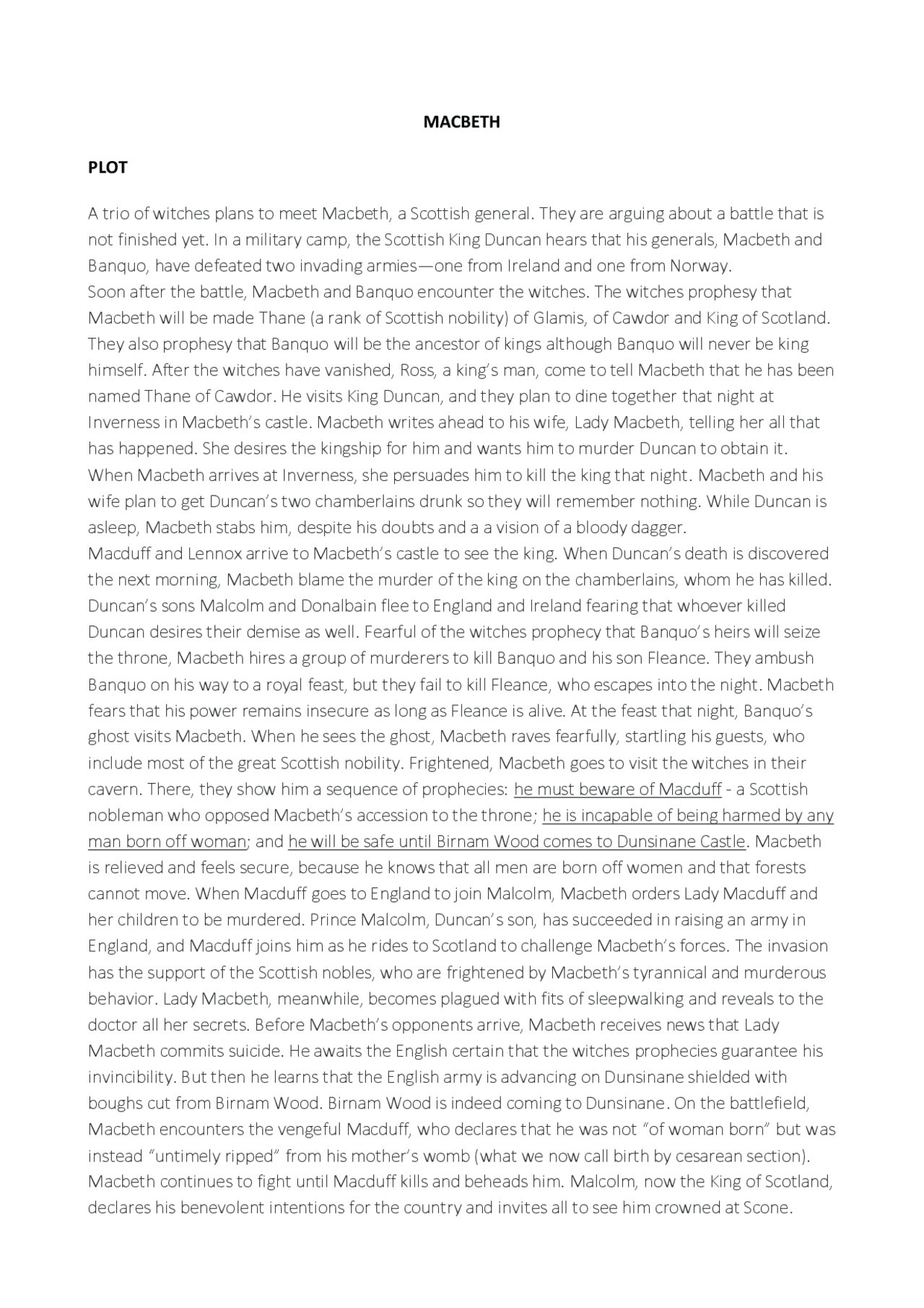 Macbeth - Shakespeare - Docsity