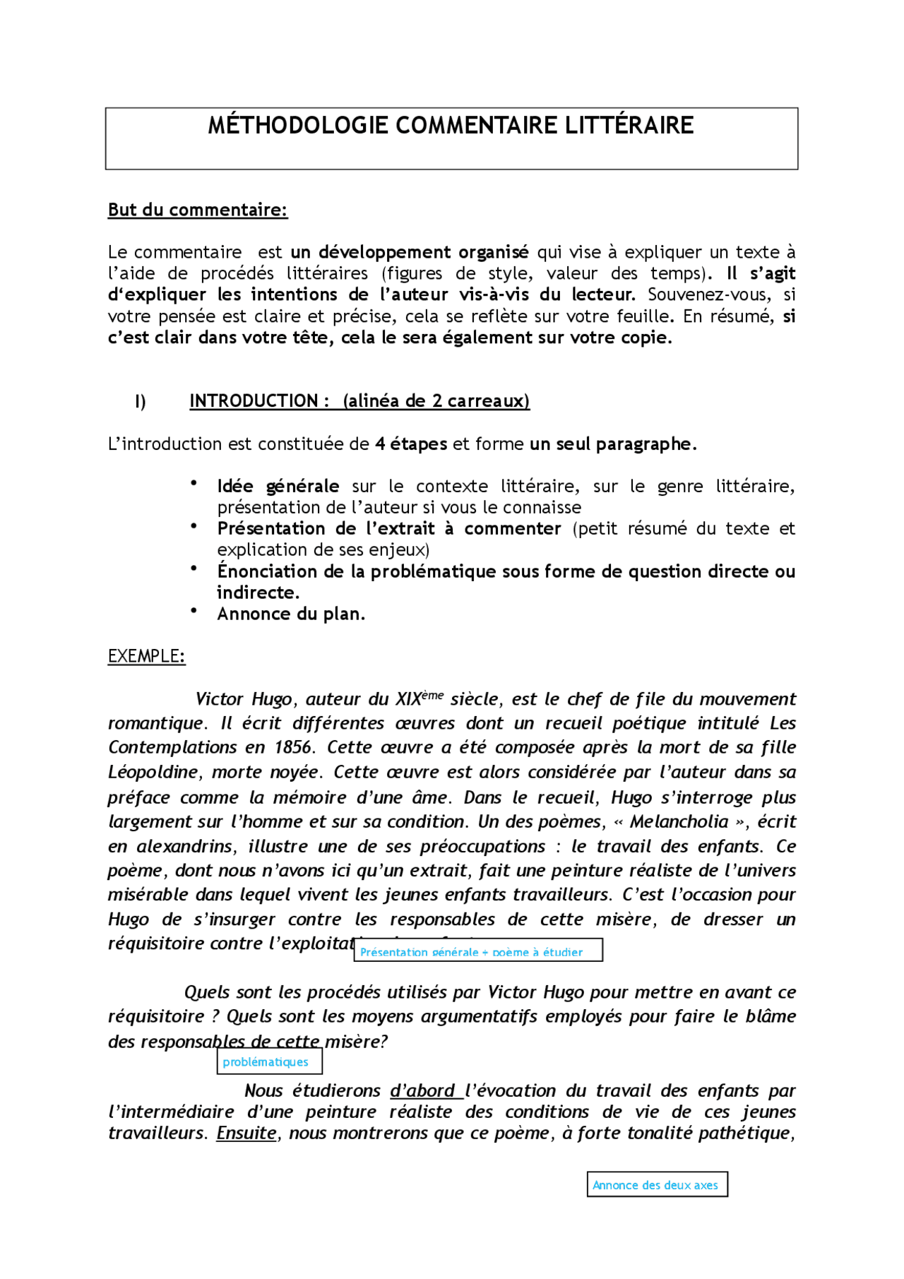 Méthodologie D Un Commentaire Littéraire Docsity