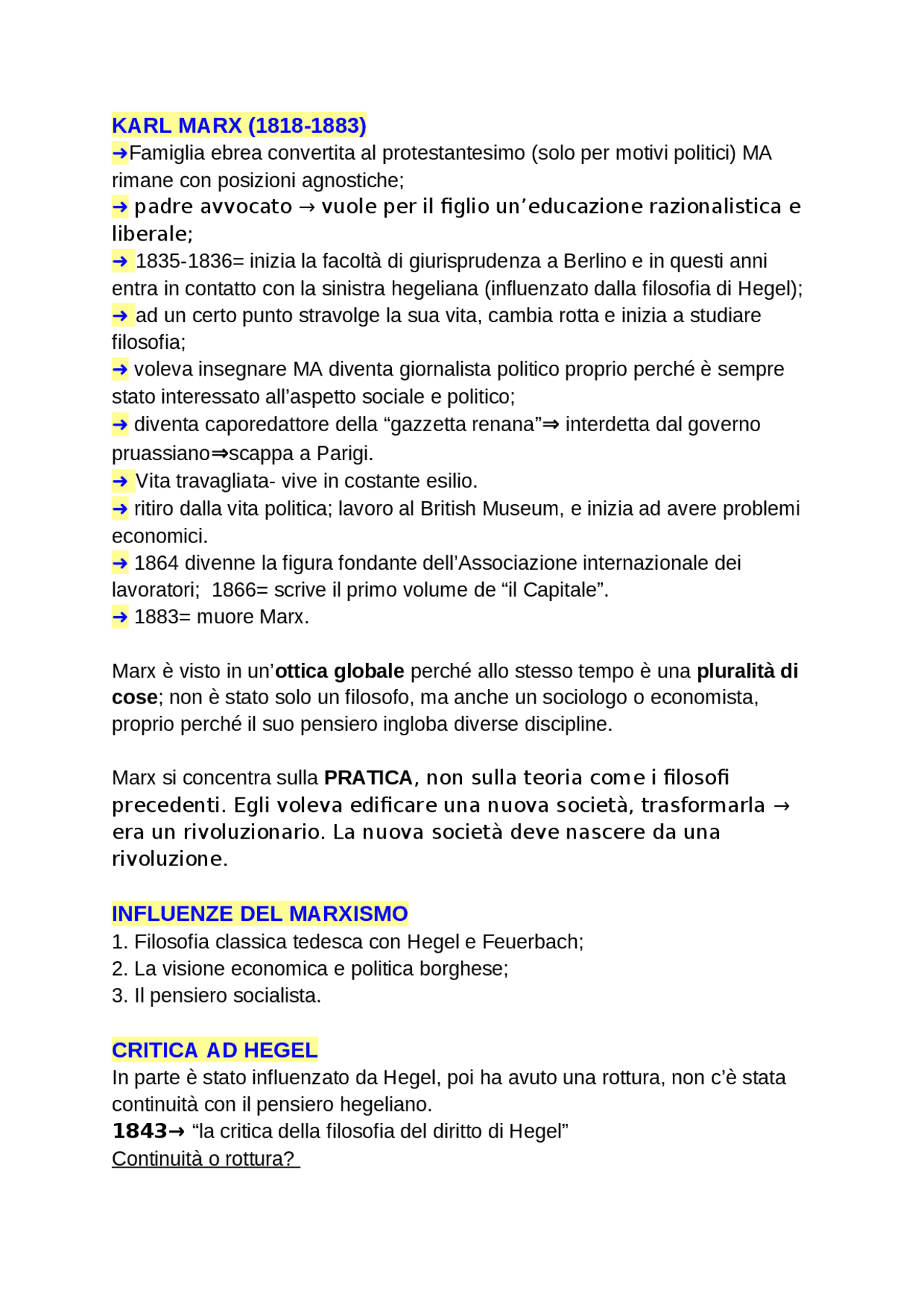 Karl Marxappunti Liceo Docsity