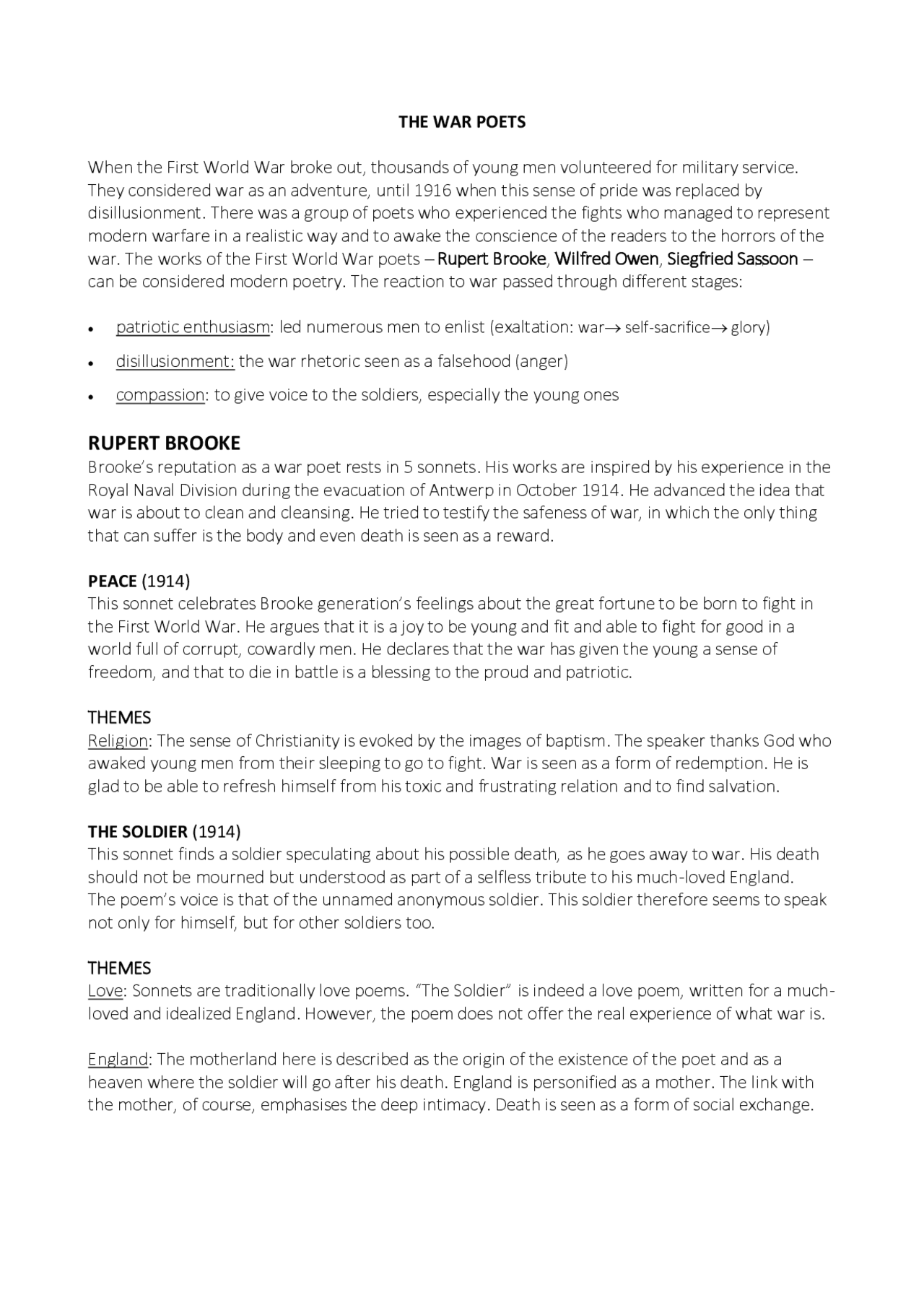 The War Poets - Brooke - Owen - Sassoon - Docsity