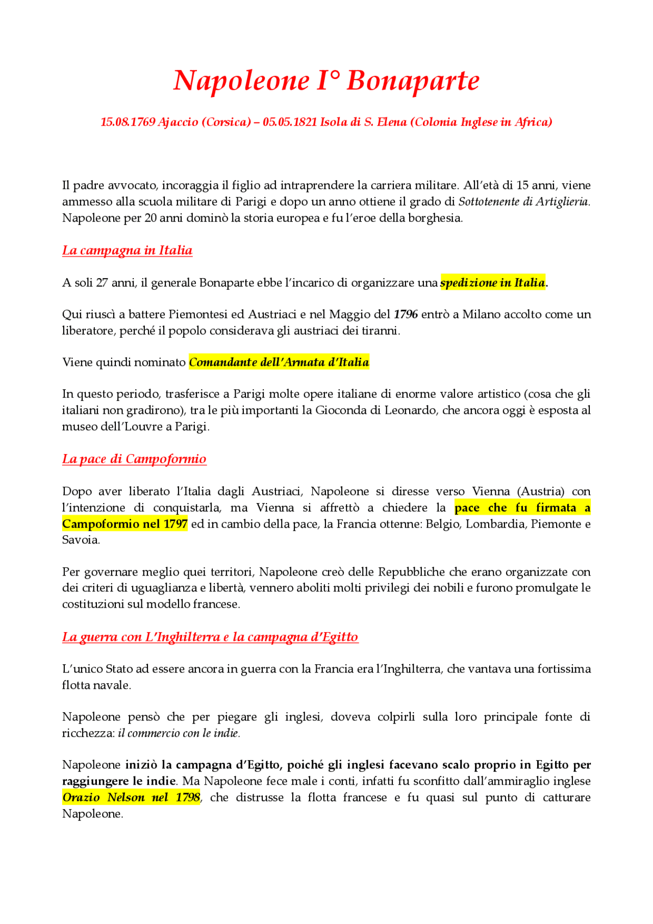 Napoleone Bonaparte Appunti Docsity