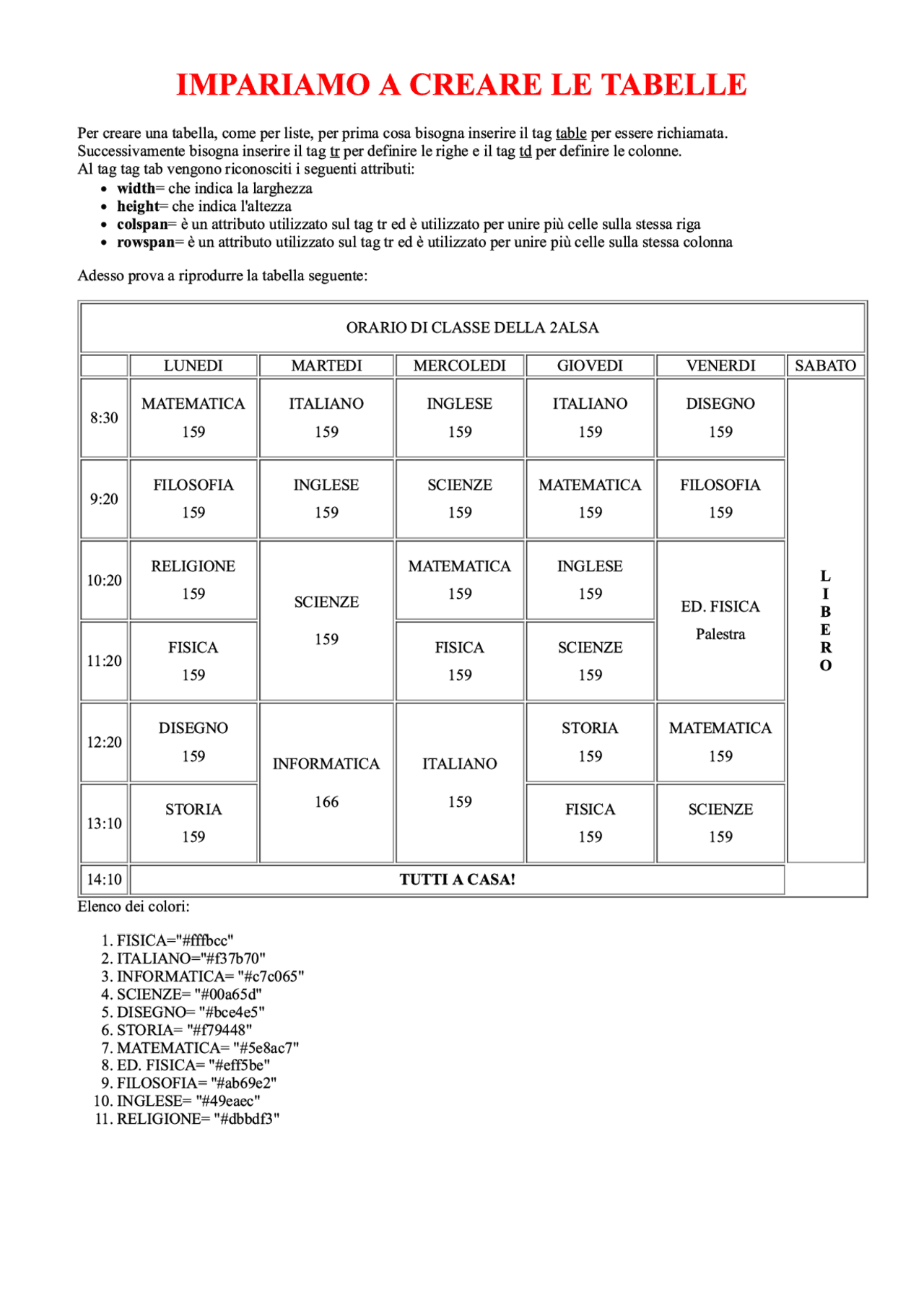 Schema tabelle in HTML - Docsity