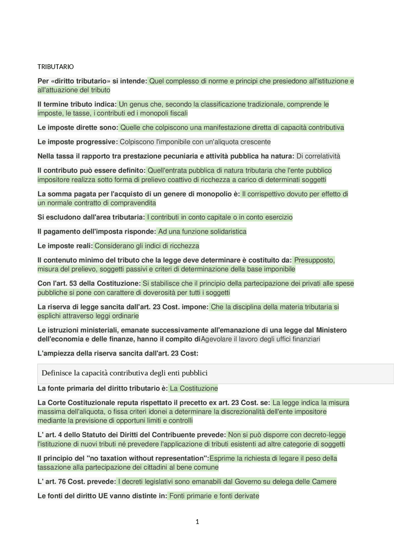 Esame di diritto tributario - Docsity