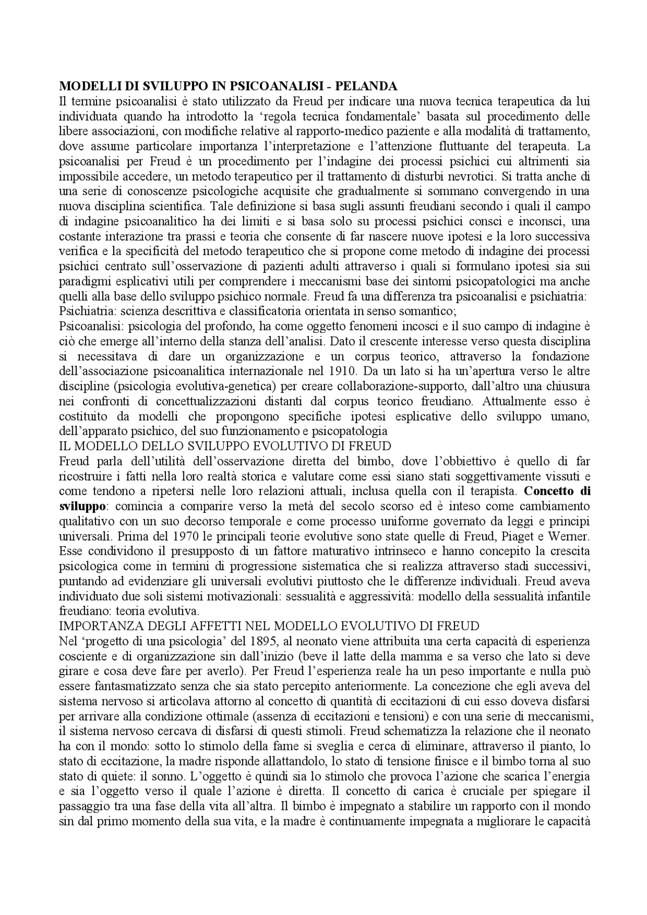 Modelli Di Sviluppo In Psicoanalisi Docsity