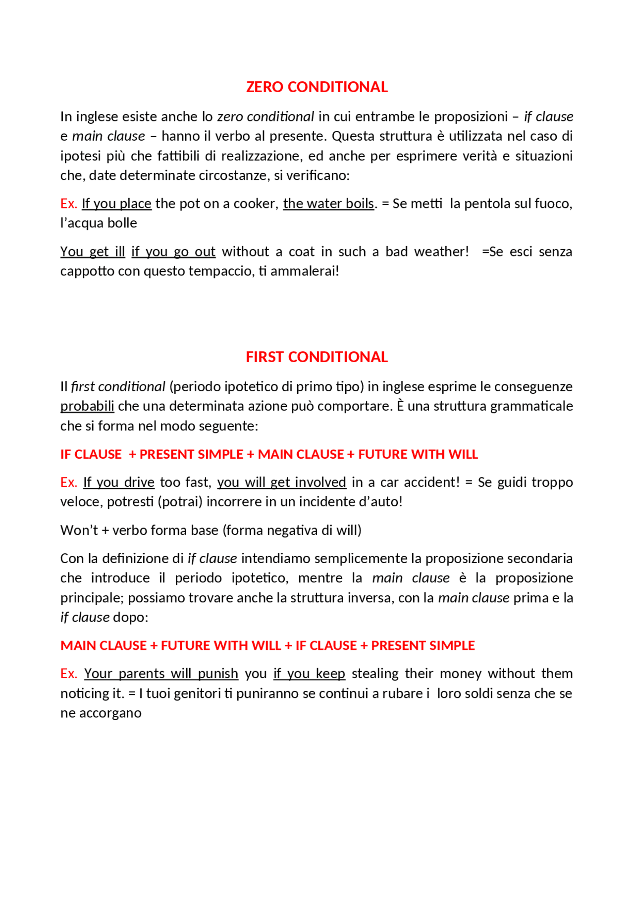 Ripasso sui conditionals in inglese - Docsity