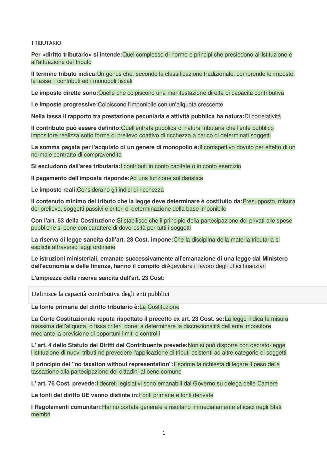 Diritto tributario domande e risposte - Docsity