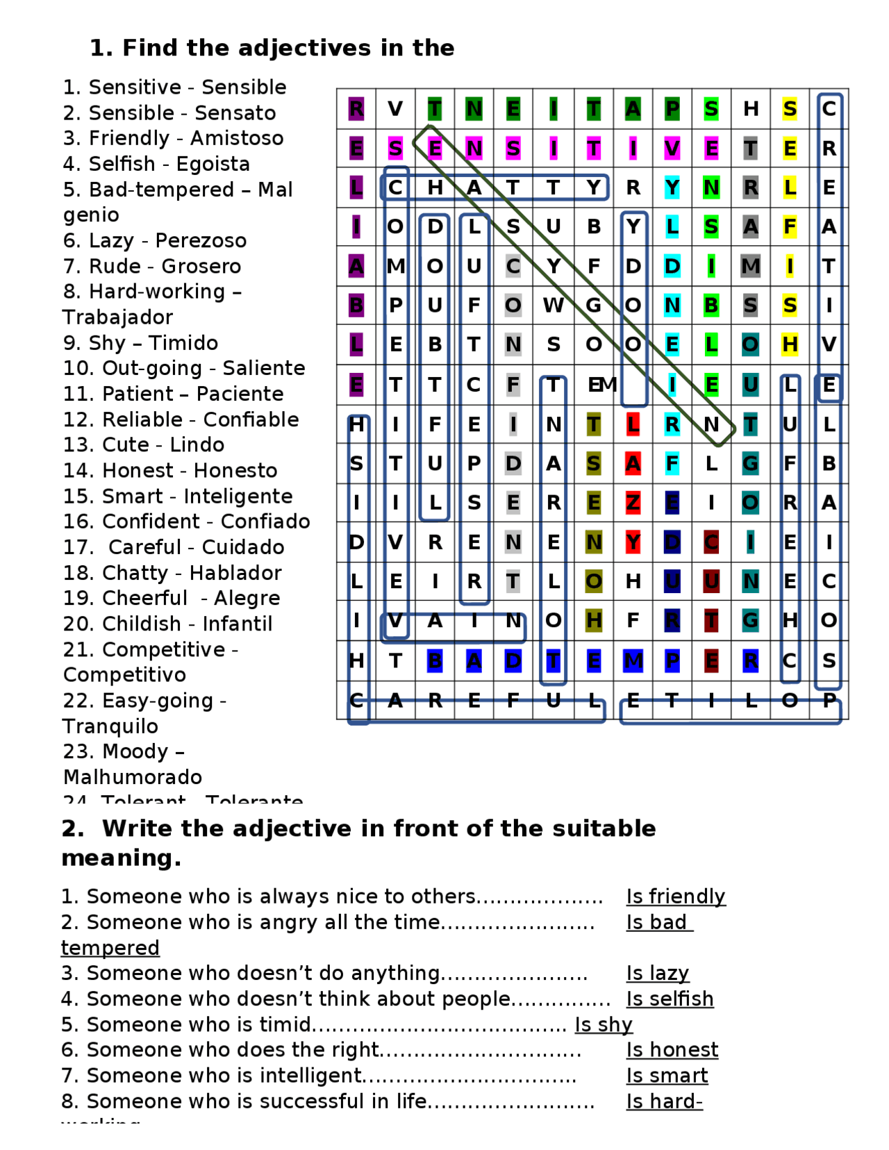 Guía 01 CROSSWORD ADJECTIVES | Ejercicios de Inglés - Docsity