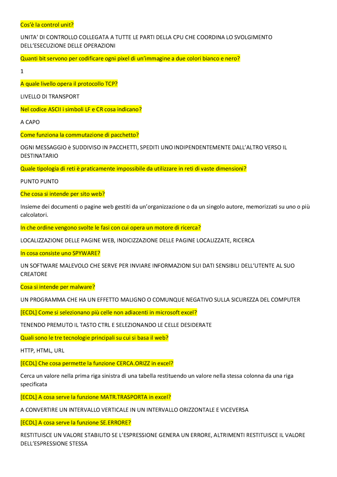 Domande Esame Informatica Docsity