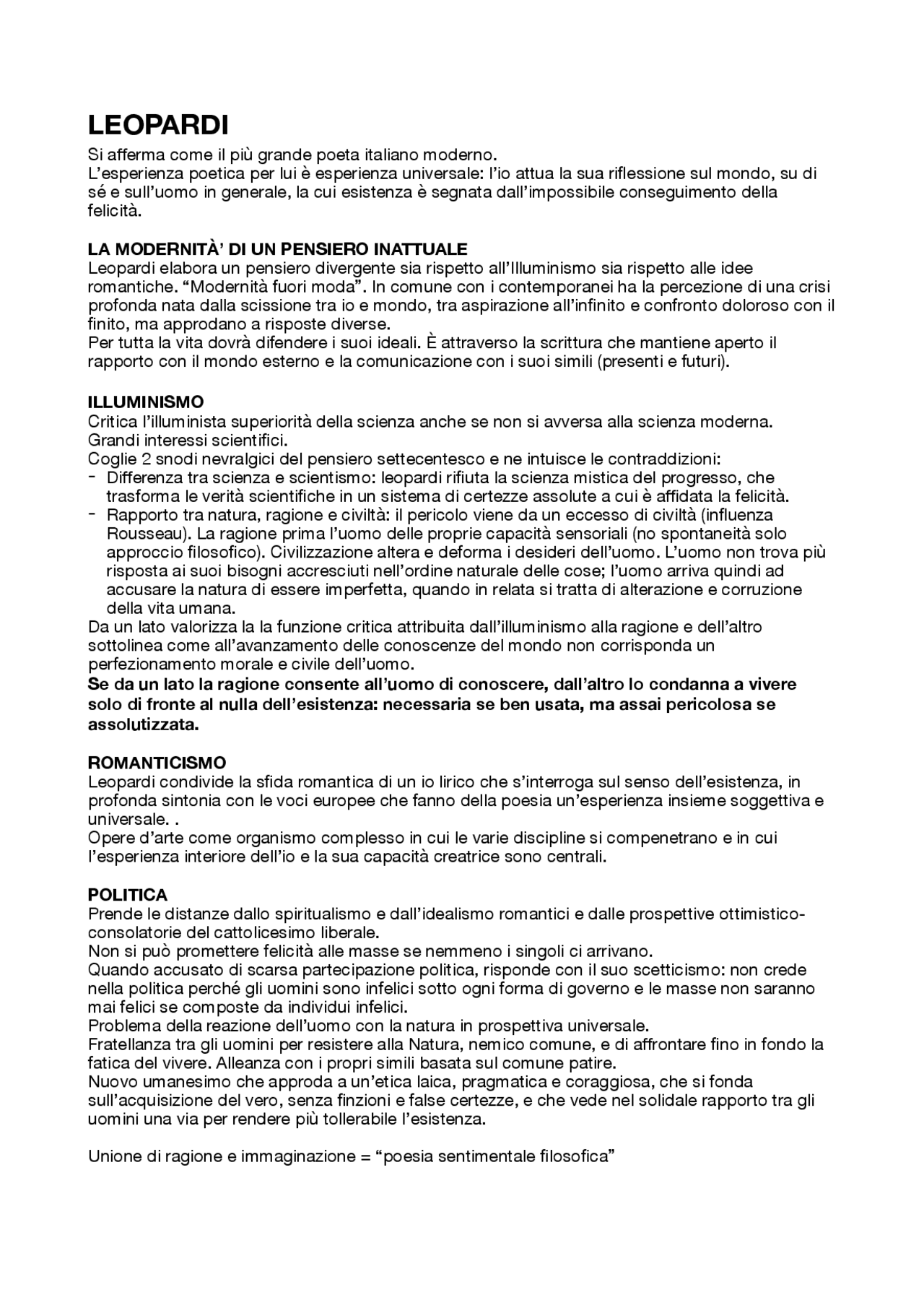 Riassunto Di Leopardi Docsity